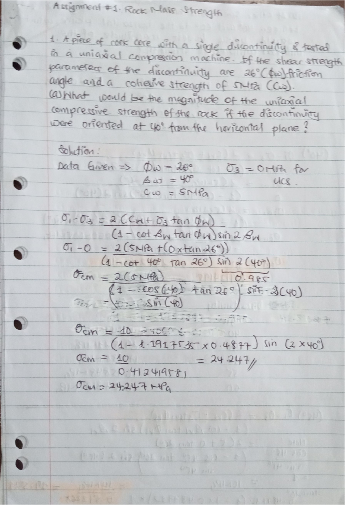 Meaka 2230177 assignment#3 2024 - Assignment Rock Mass strength 1. A ...