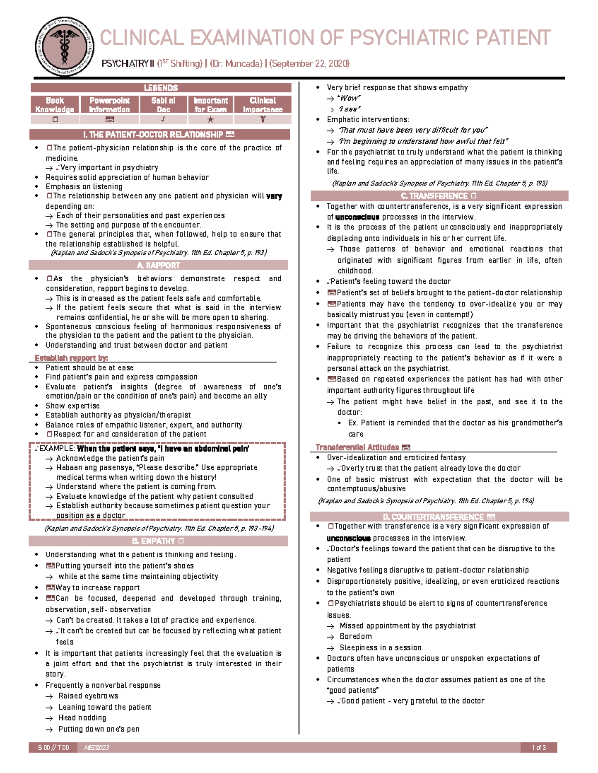 Clinical Examination of Psychiatric Patient - S 00 // T 00 MED2023 1 of ...