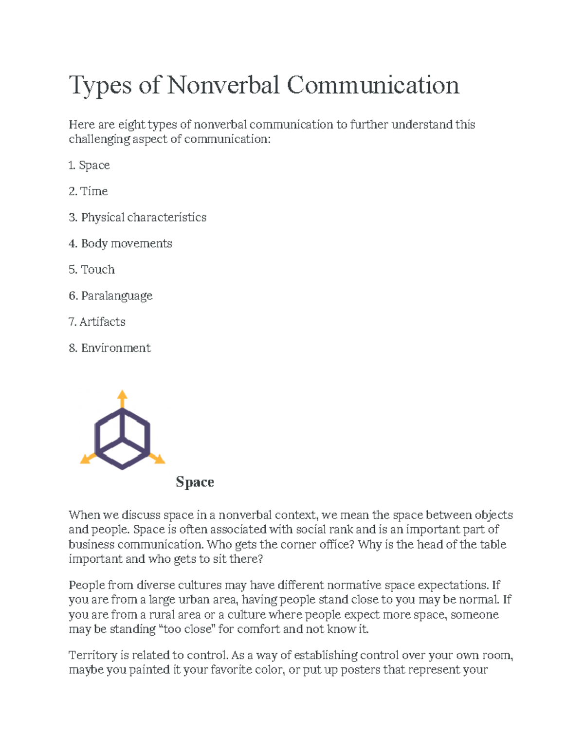 Types of Nonverbal Communication - Space is often associated with ...