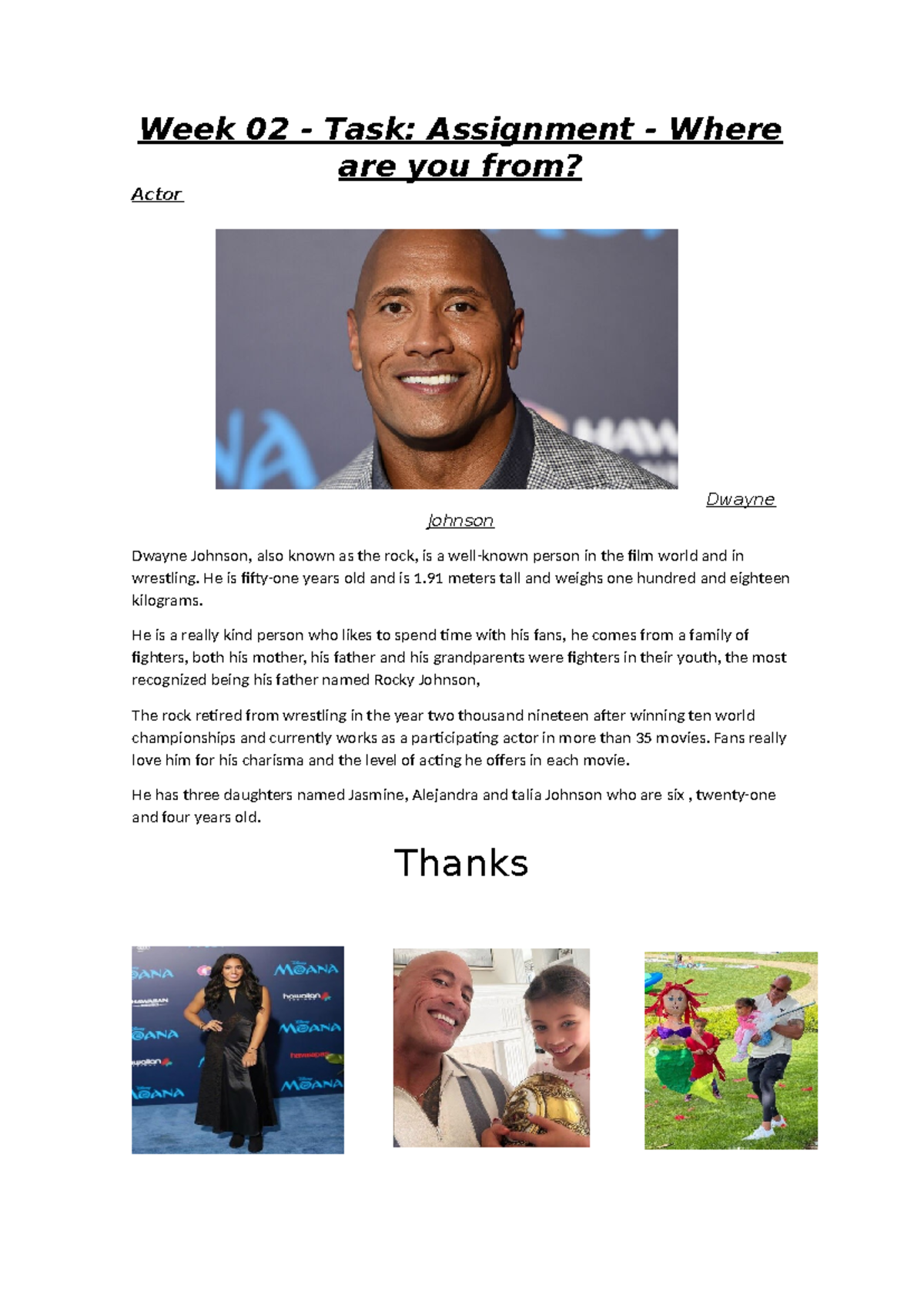 Week 02 The rock - Week 02 - Task: Assignment - Where are you from? Actor Dwayne Johnson Dwayne ...