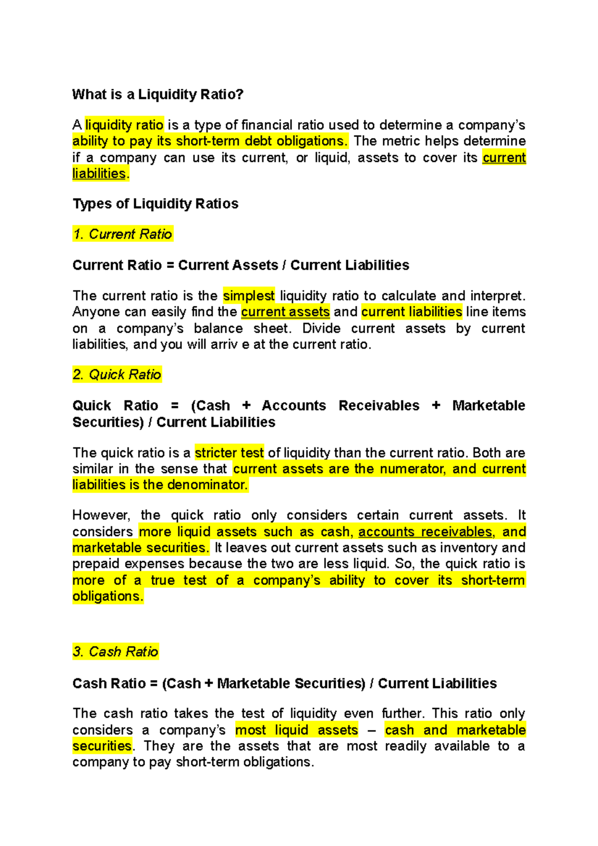 Ratios - What is a Liquidity Ratio? A liquidity ratio is a type of ...