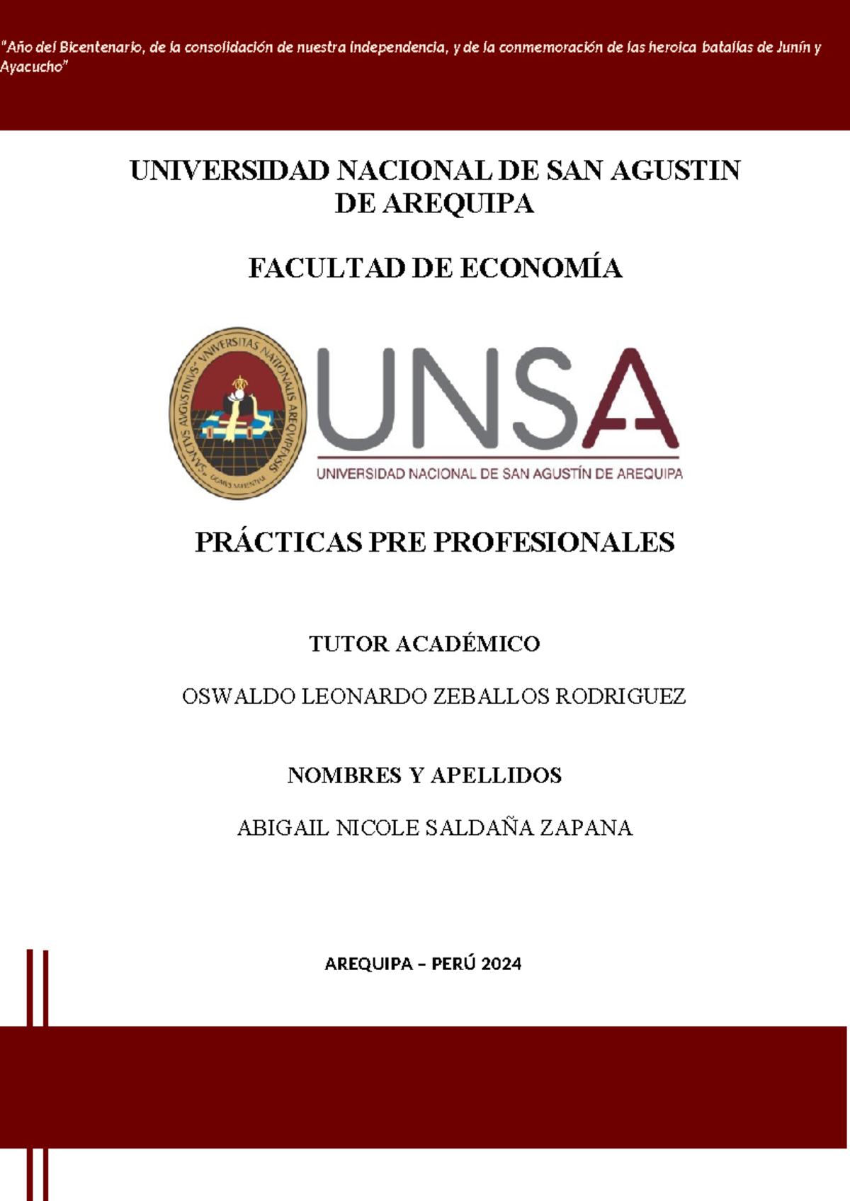 Primer Informe - sdsadsa - UNIVERSIDAD NACIONAL DE SAN AGUSTIN DE ...