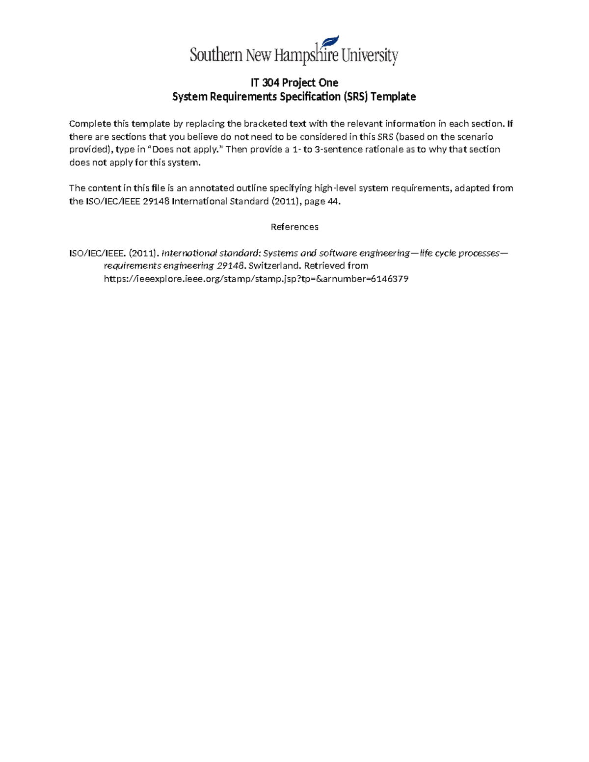 IT 304 Project One System Requirements Specification Template - IT 304 ...