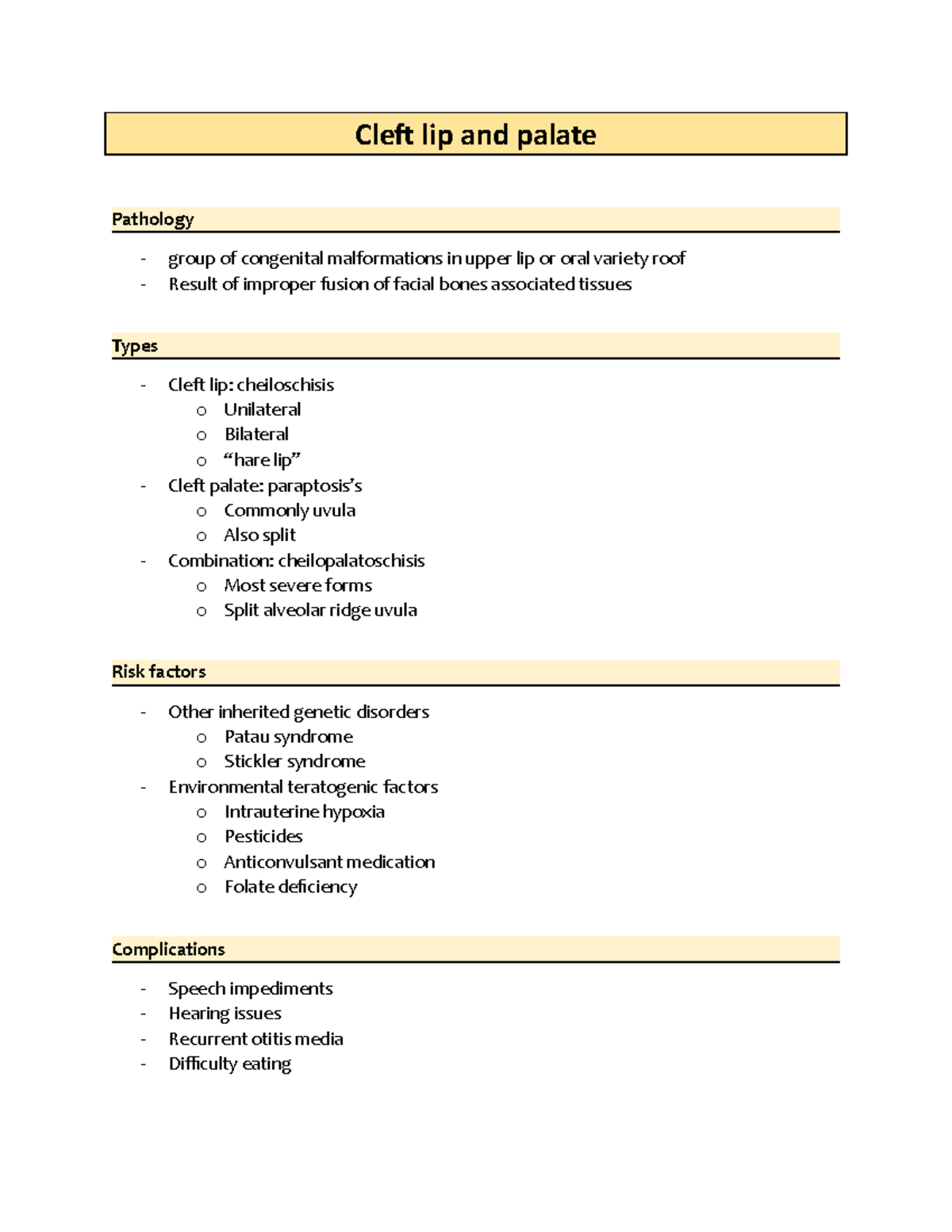 Notes- Cleft LIP - Cleft lip and palate Pathology group of congenital ...