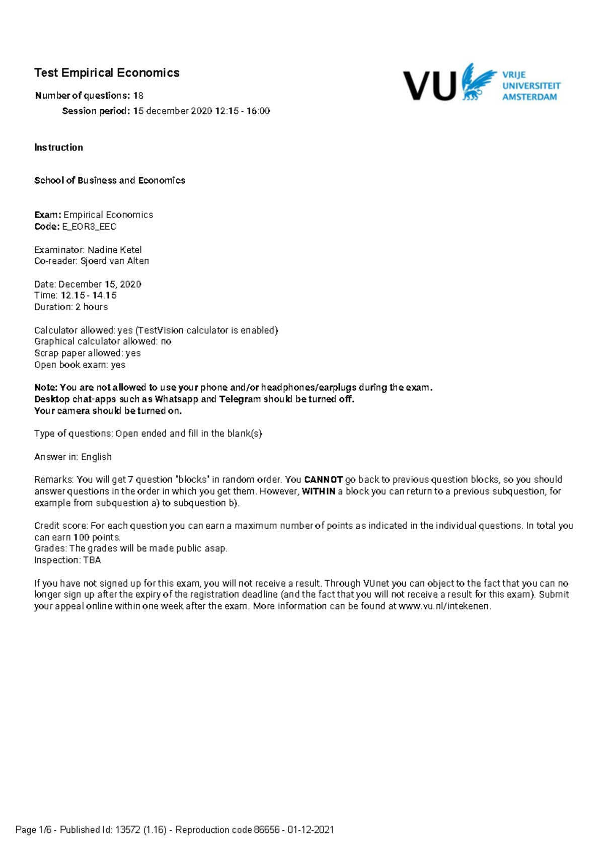 Practice Exam (Questions) EEC 2021/2022 - Test Empirical Economics ...