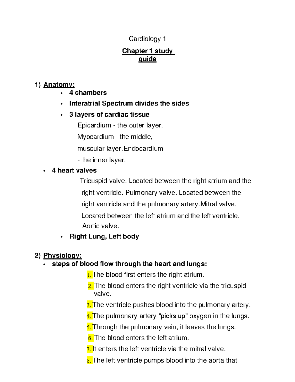 Cardiology Interatrial Spectrum 1 study guide 1 and 2 - Cardiology 1 ...