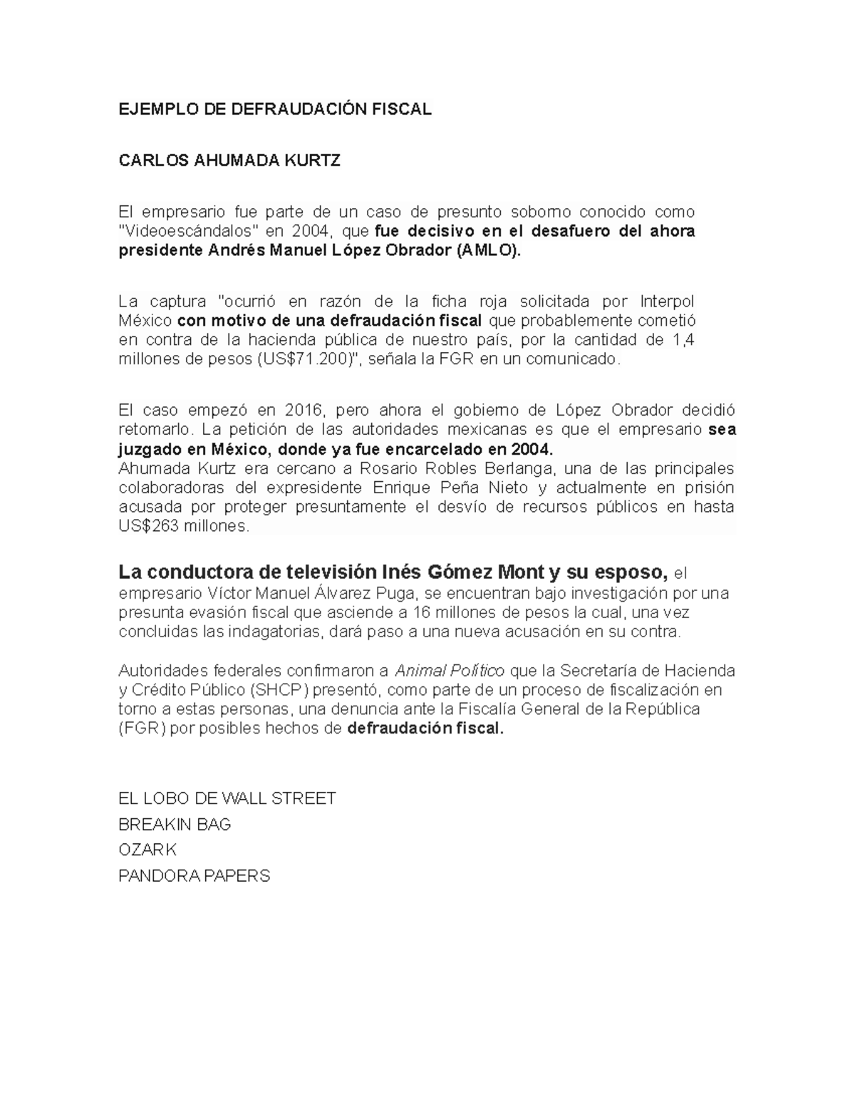 Ejemplo Defraudación Fiscal - EJEMPLO DE DEFRAUDACIÓN FISCAL CARLOS ...