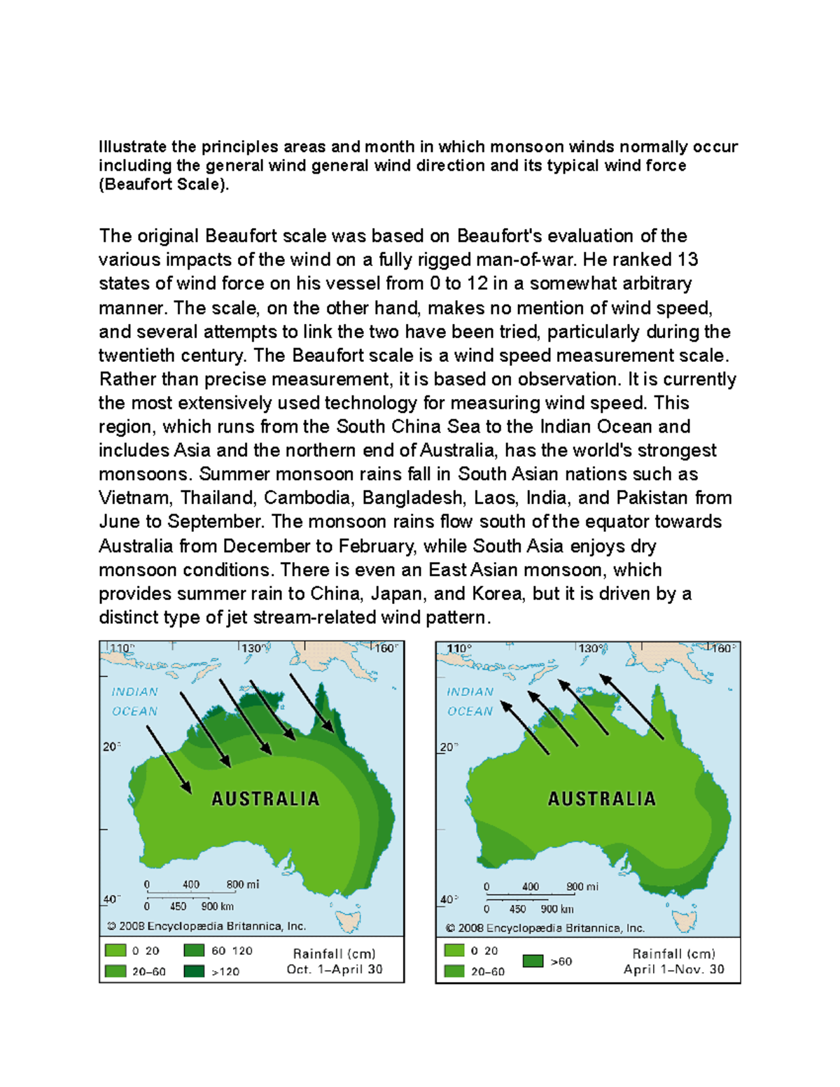 Illustrate the principles areas and month in which monsoon winds ...