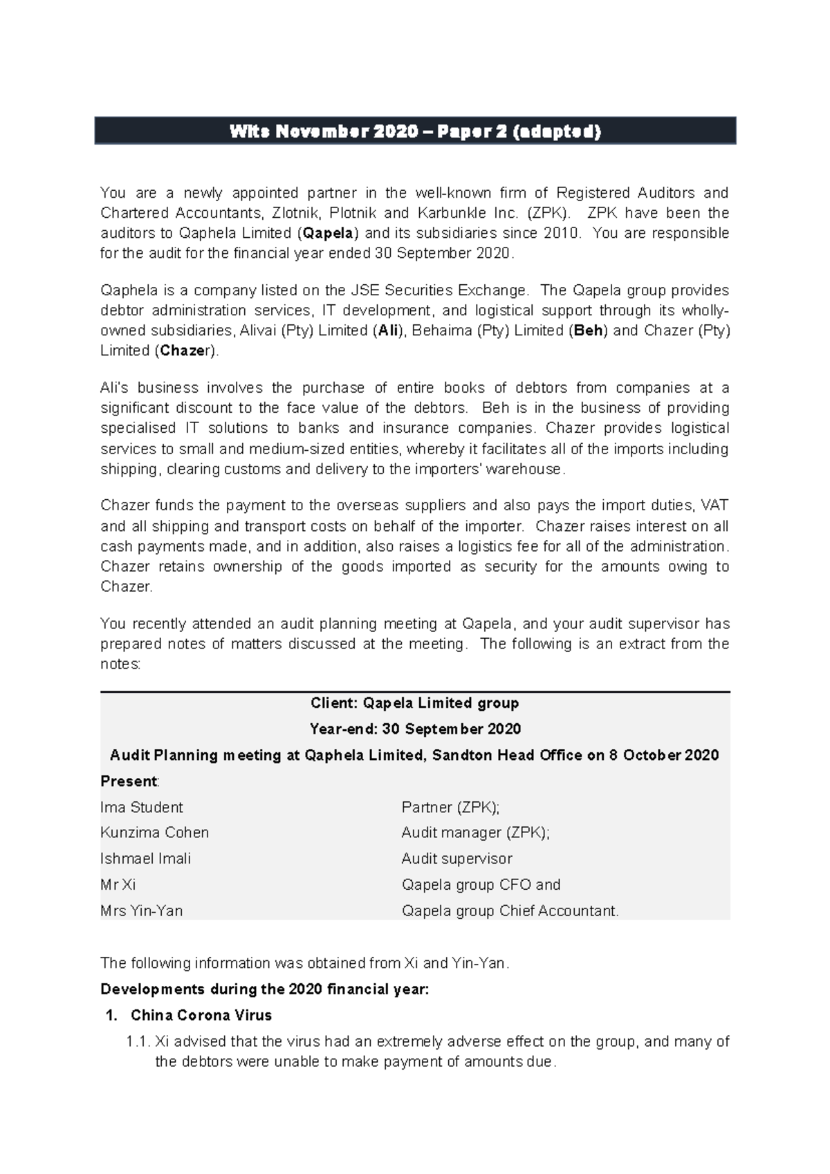 Wits November 2020 P2 Q1 - payroll controls - Wits November 2020 ...