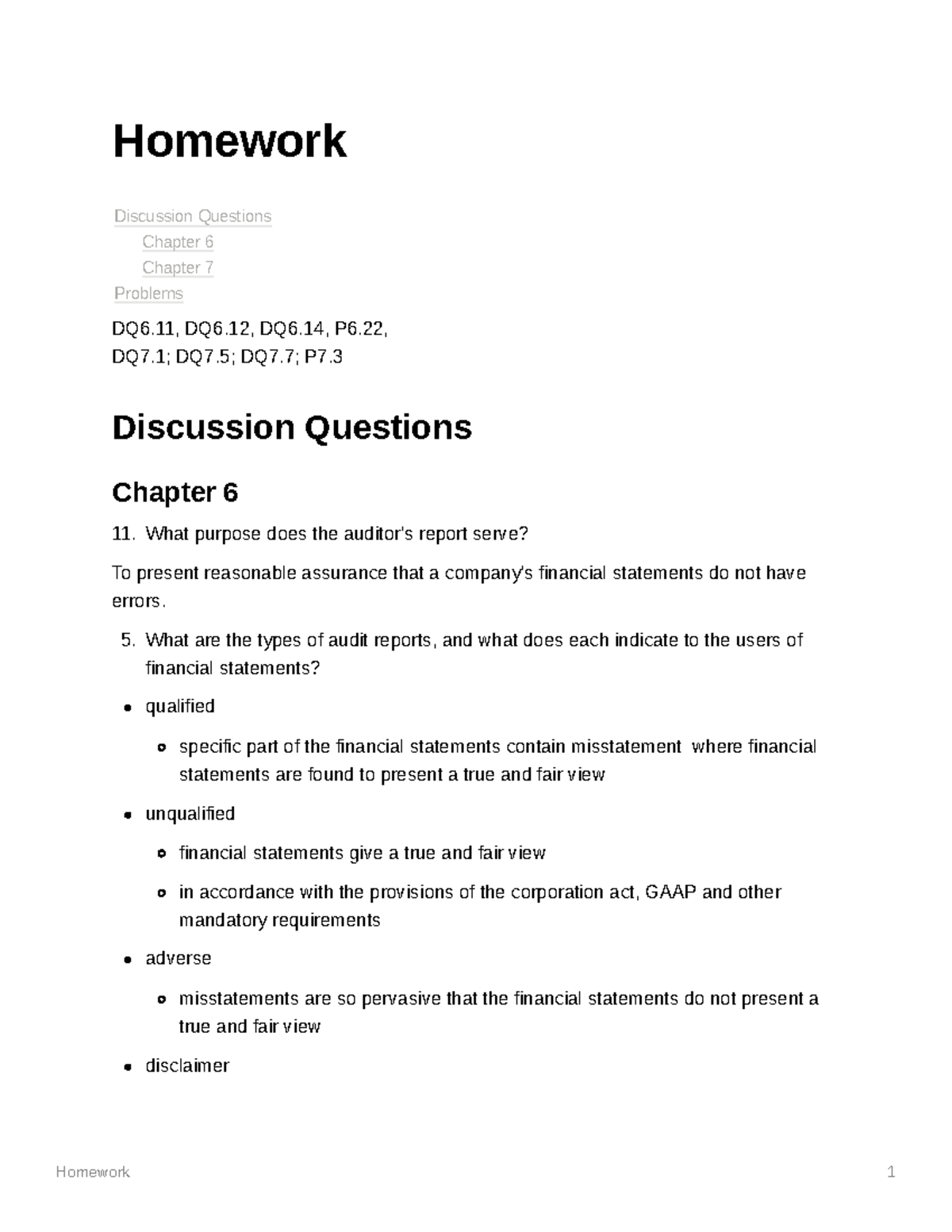 COMM1140 Week 5 Homework - Auditing opinions - comm1140 - UNSW Sydney ...