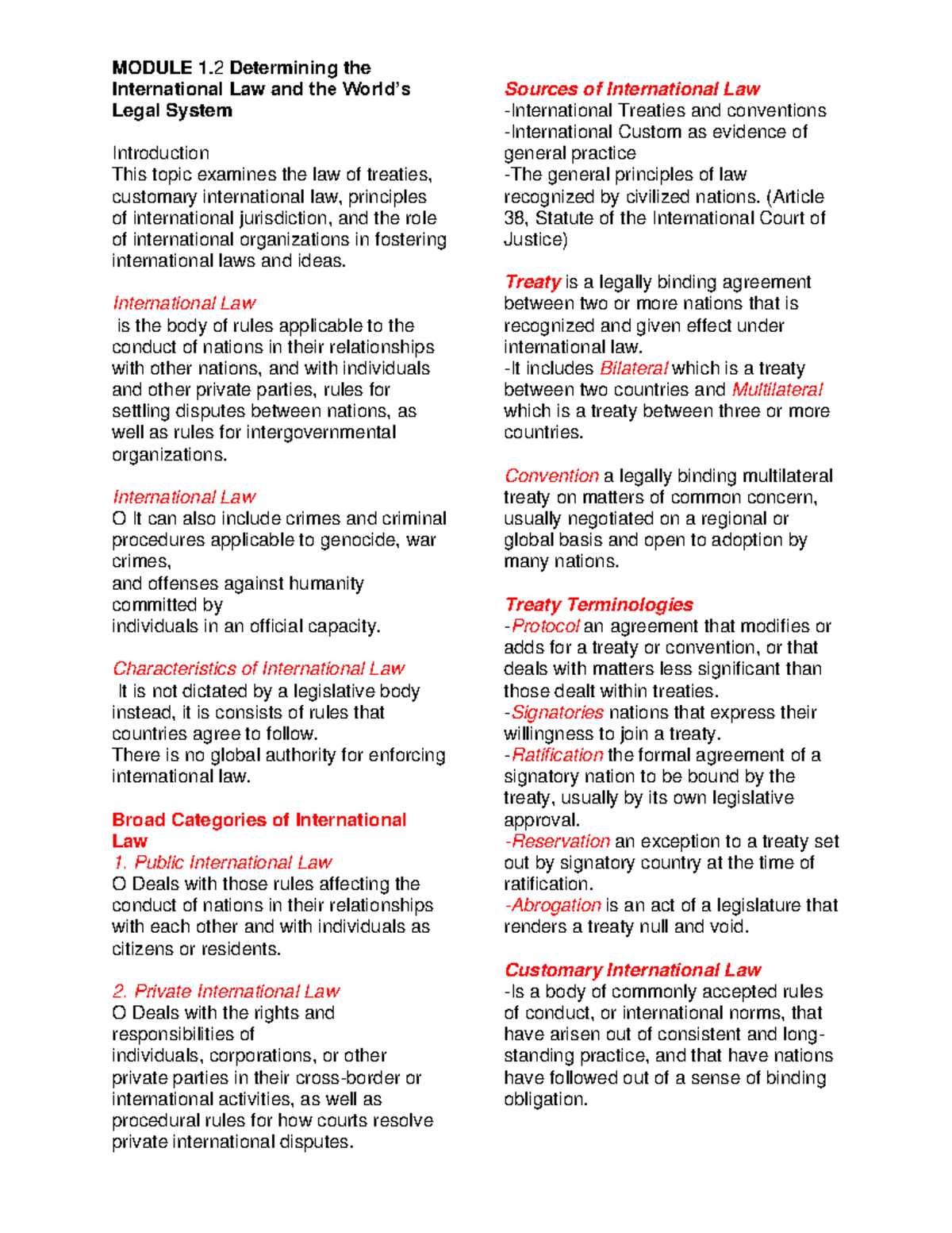 Determining the International Law and the World’s Legal System - MODULE ...