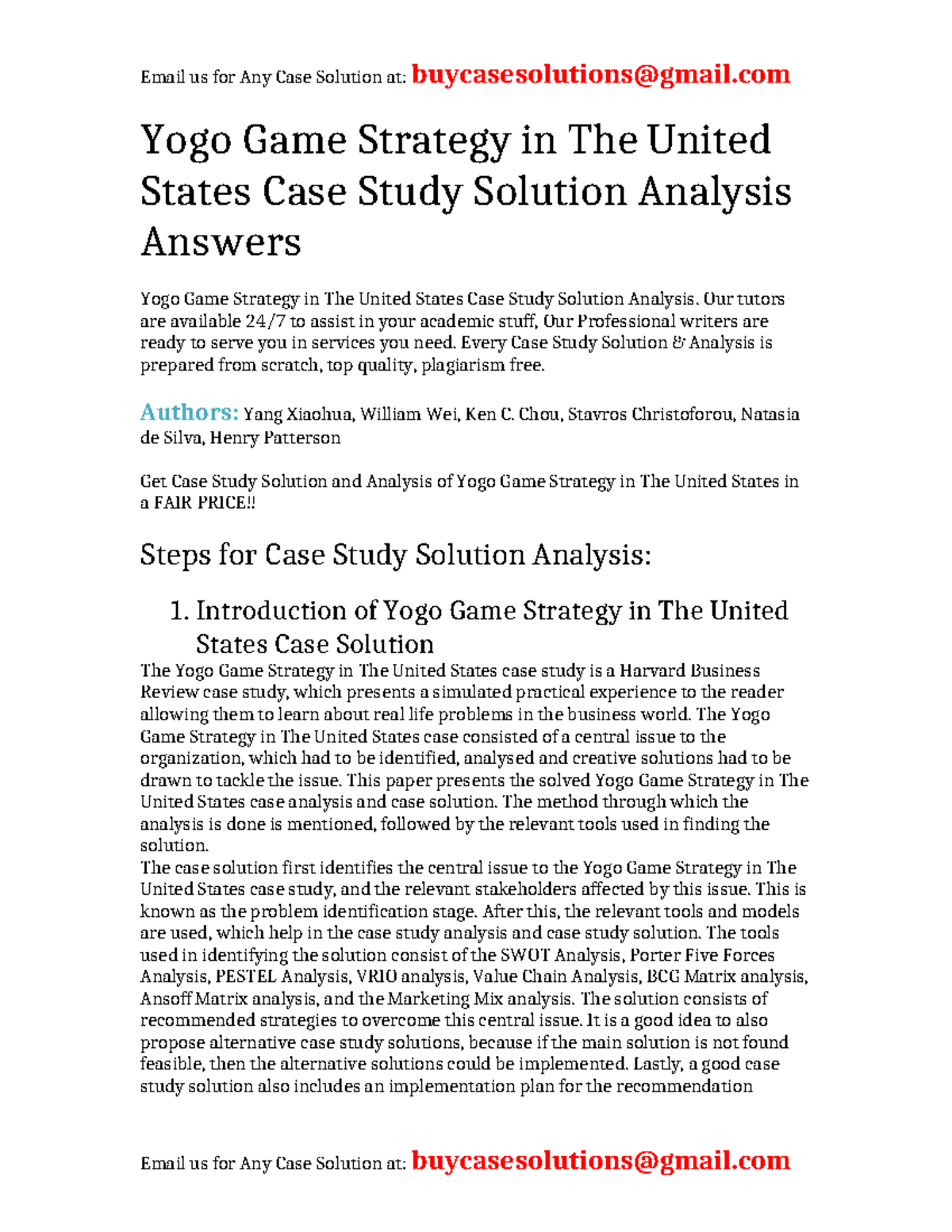 Case Solution Yogo Game Strategy in The United States - Yogo Game ...