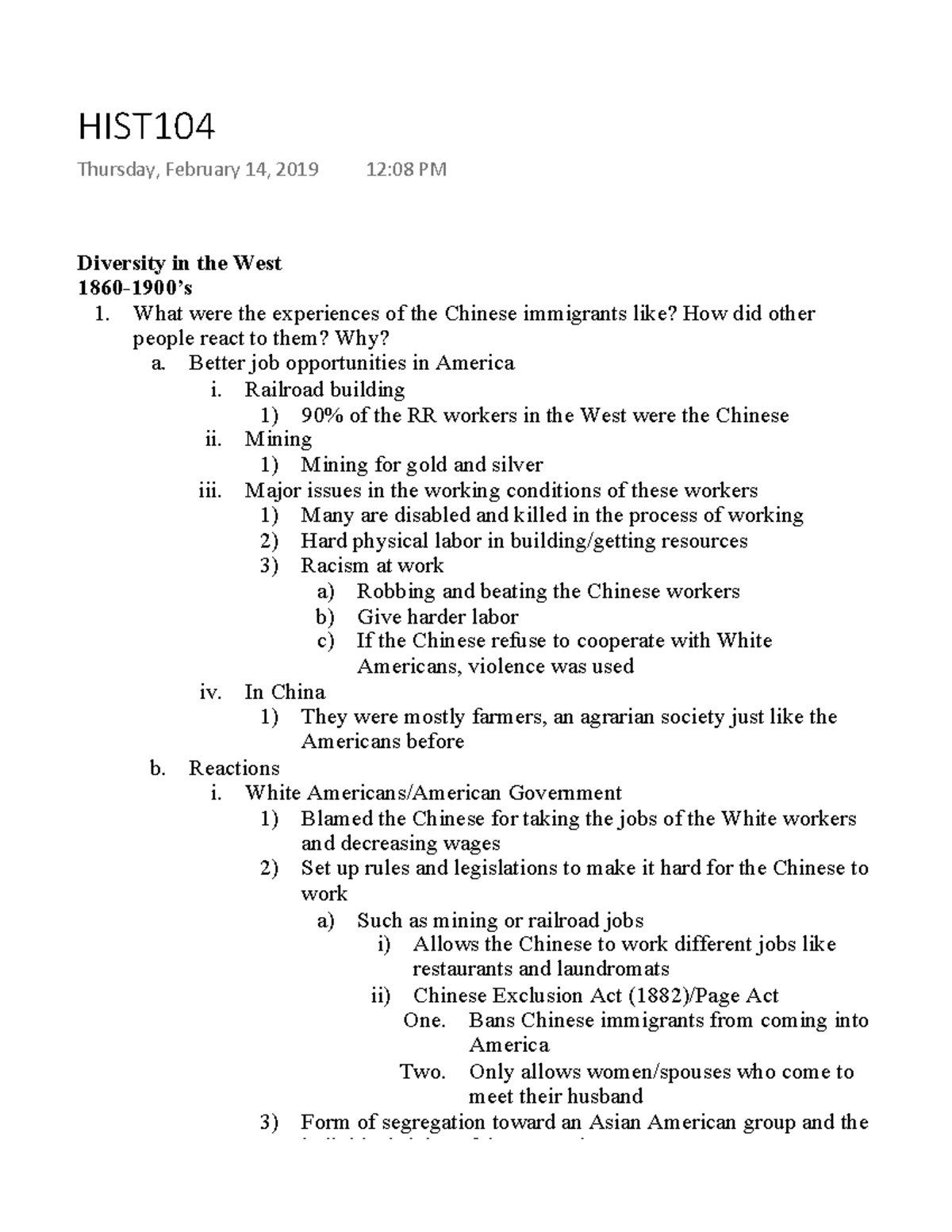 HIST104 LECTURE NOTES 2 - Warning: TT: undefined function: 32 Diversity ...