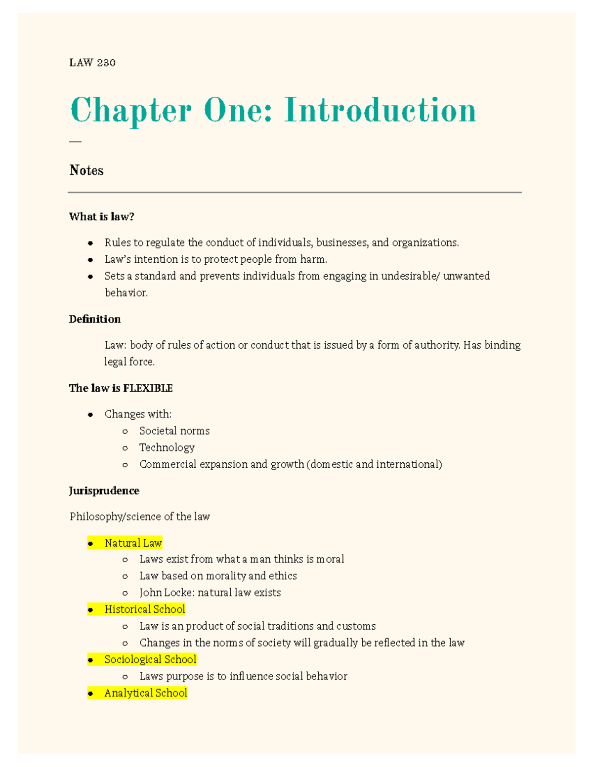 Chapter One: Intro - LAW 230 Chapter One: Introduction ___ Notes What ...