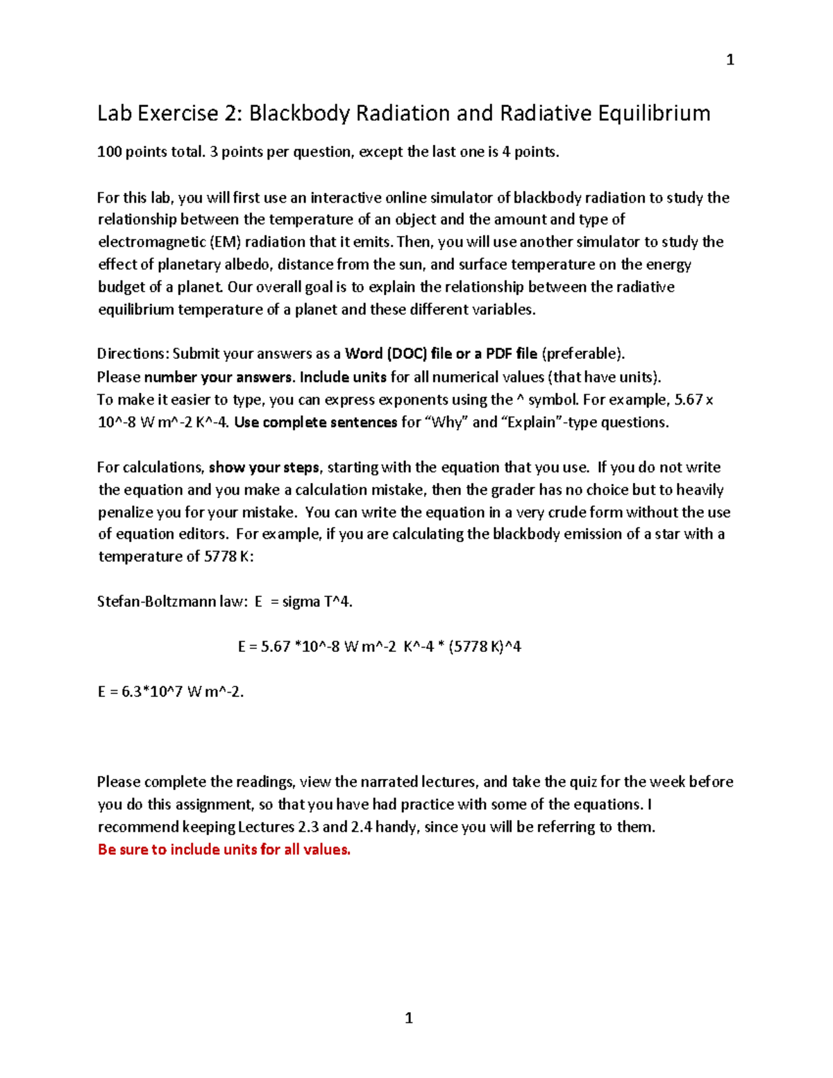 Hastings Lab 2 - Lab Exercise 2: Blackbody Radiation and Radiative ...