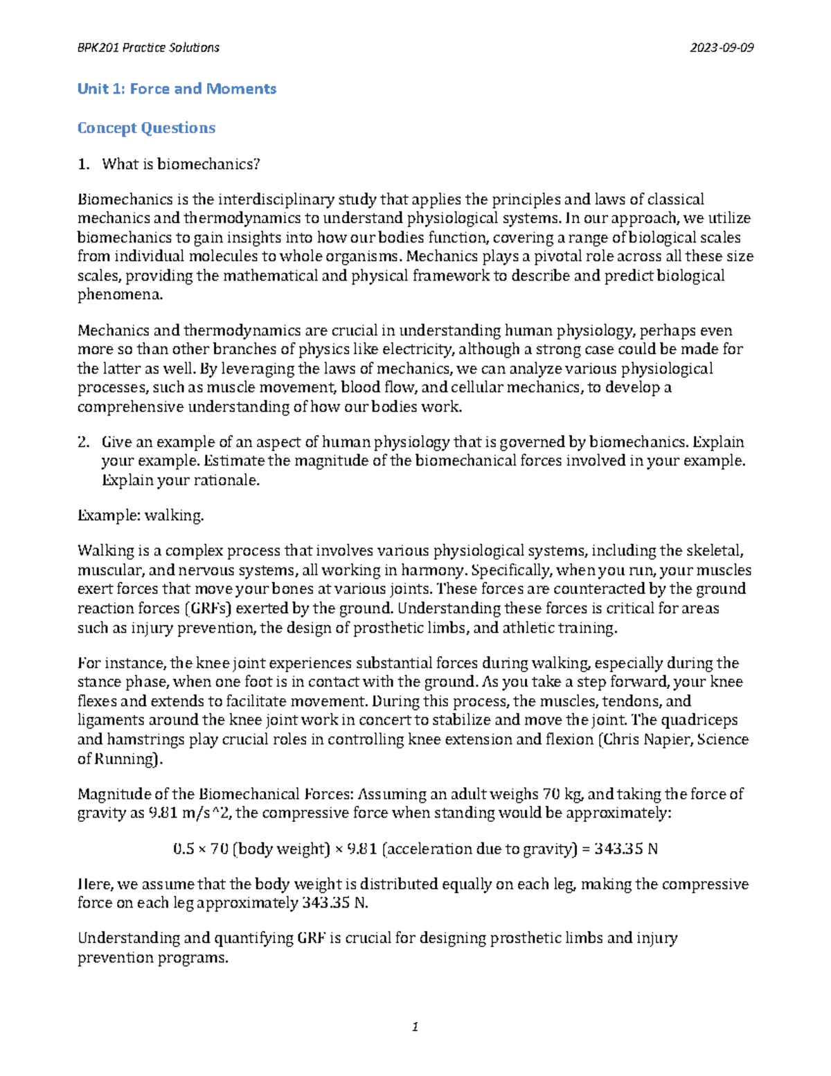 Practice Solutions Unit 1 Forces Moments Concepts - BPK 201 Practice ...