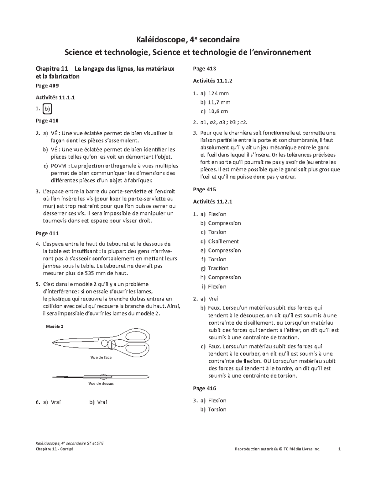 Chapitre 11 réponses (STE) - Kaléidoscope, 4e secondaire ST et STE ...