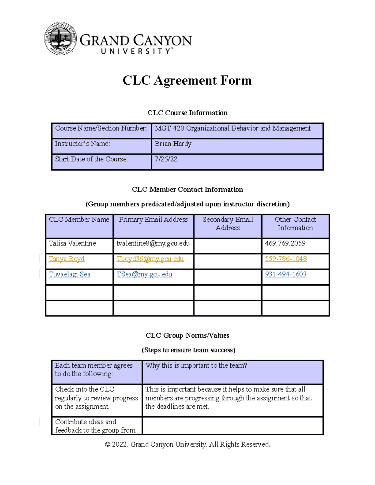 CLC Agreement Form 1 - I don't have any additional information - CLC ...