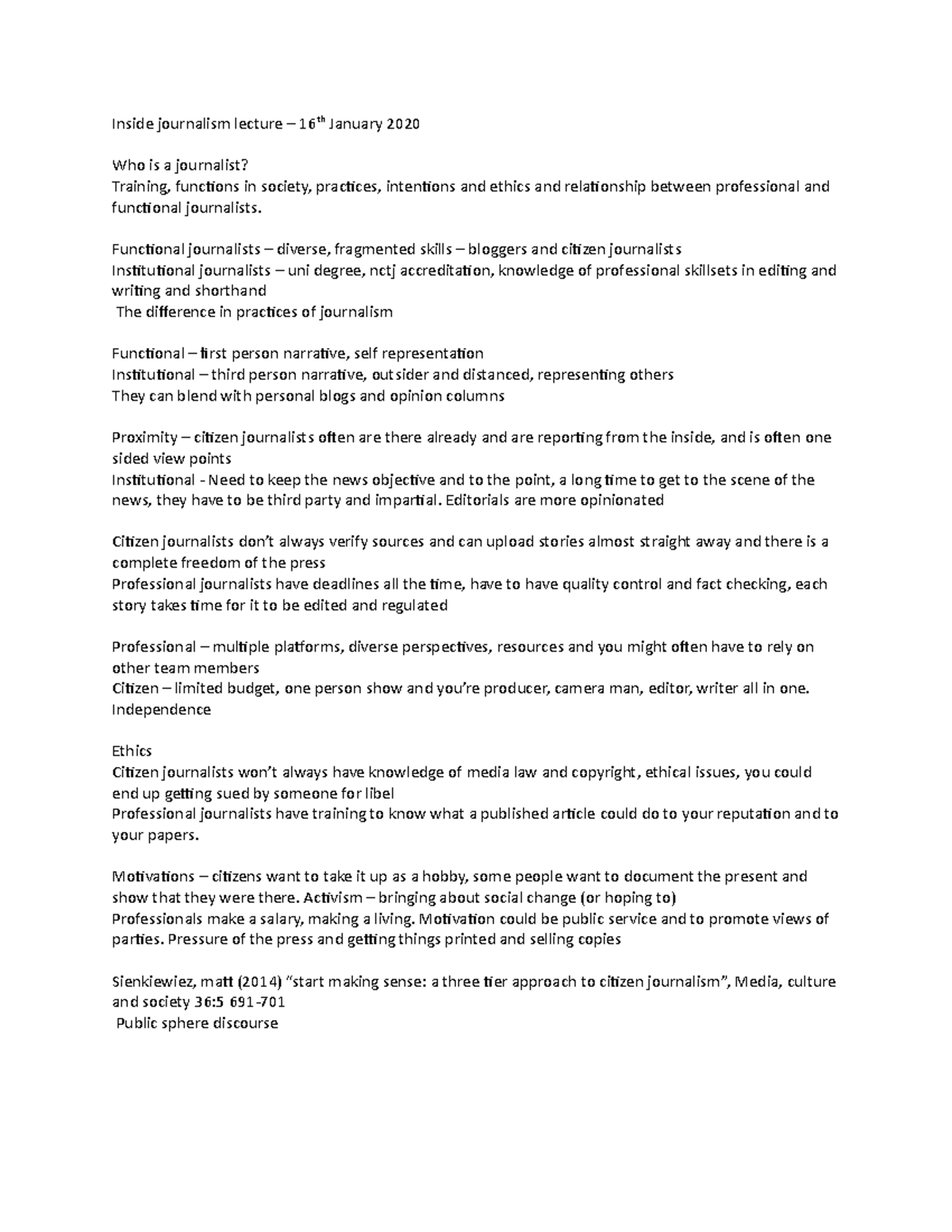 Inside journalism lecture notes early 2020 - Inside journalism lecture ...