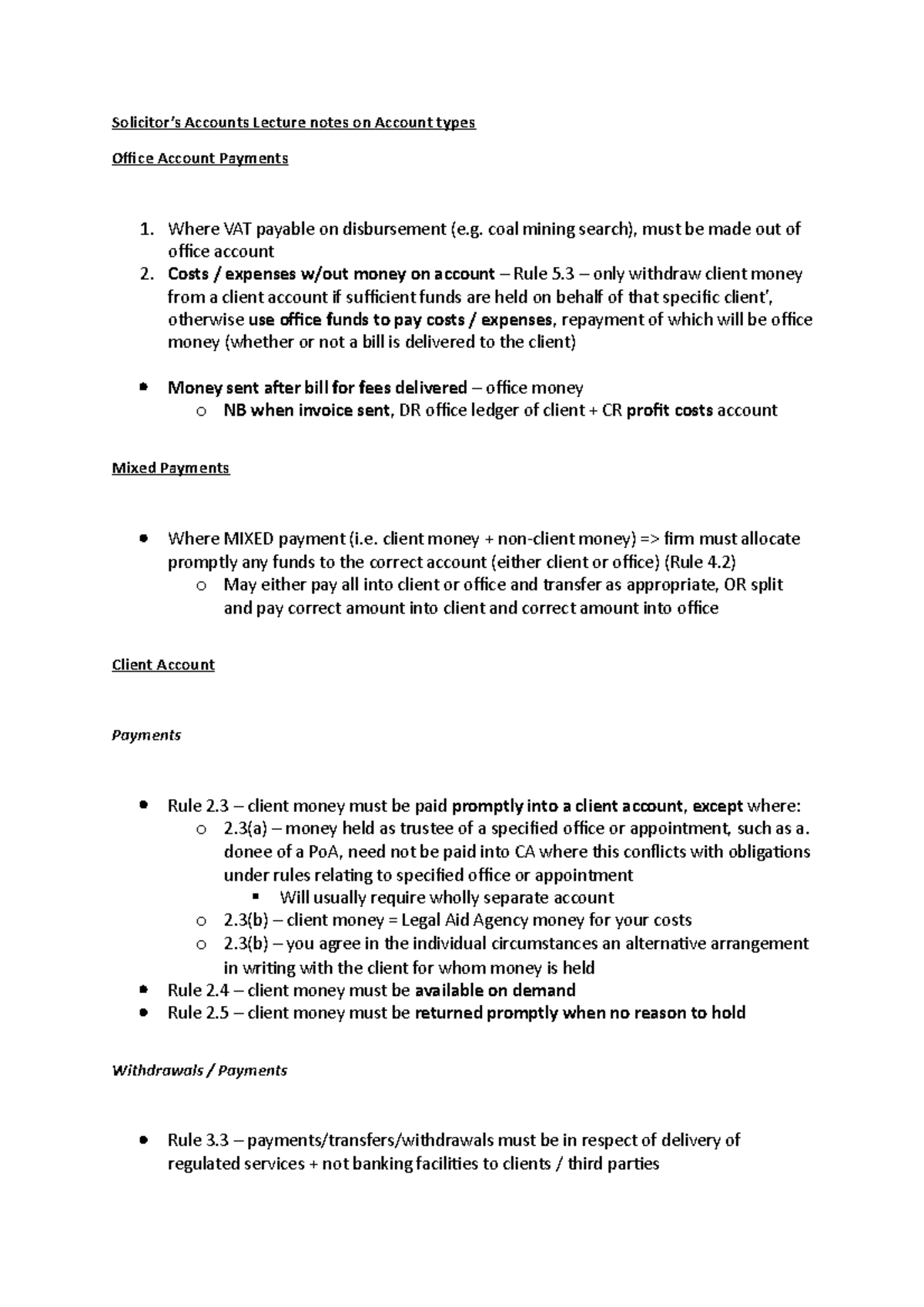 Solicitor’s Accounts Lecture notes on Account types - Solicitor’s ...