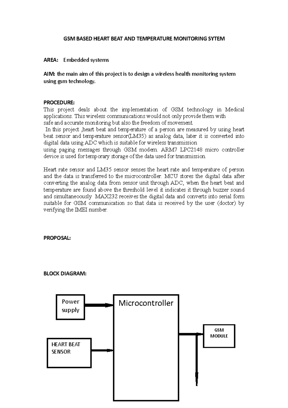 Major Project Abstract - GSM BASED HEART BEAT AND TEMPERATURE ...
