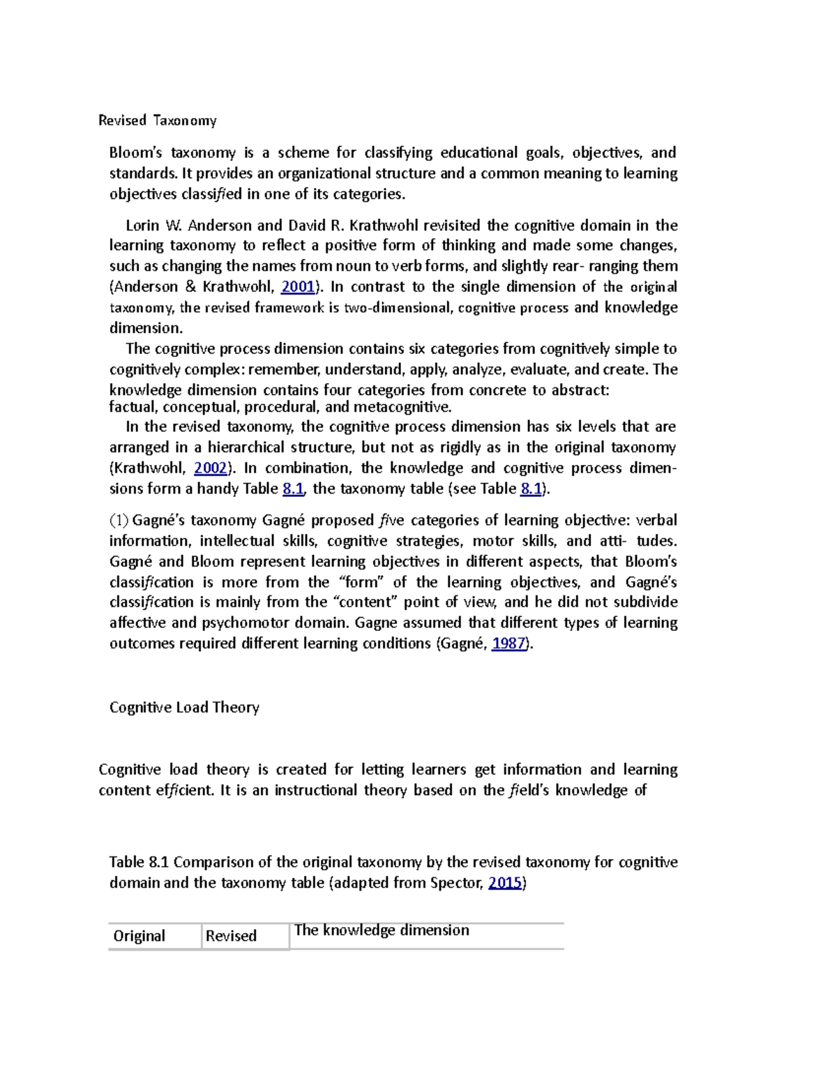 Revised Taxonomy - The cognitive process dimension contains six ...