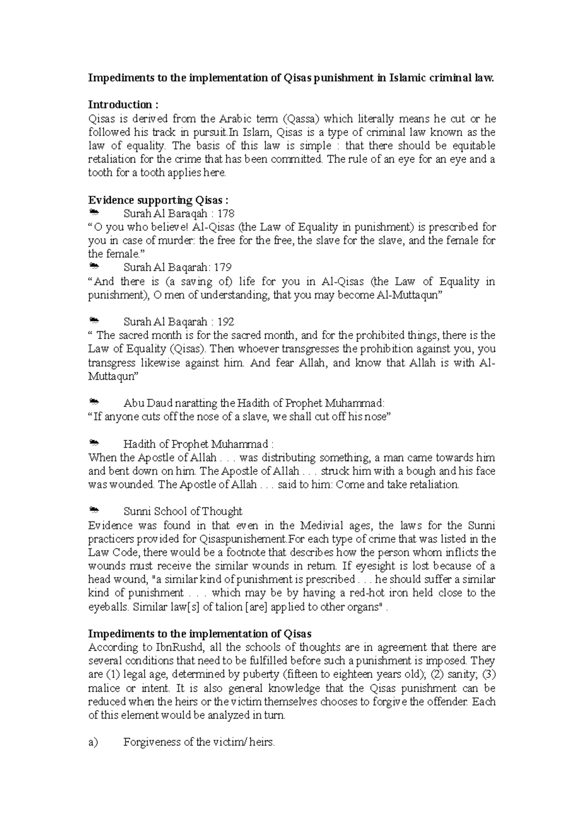 Impediments to the implementation of Qisas punishment in Islamic ...