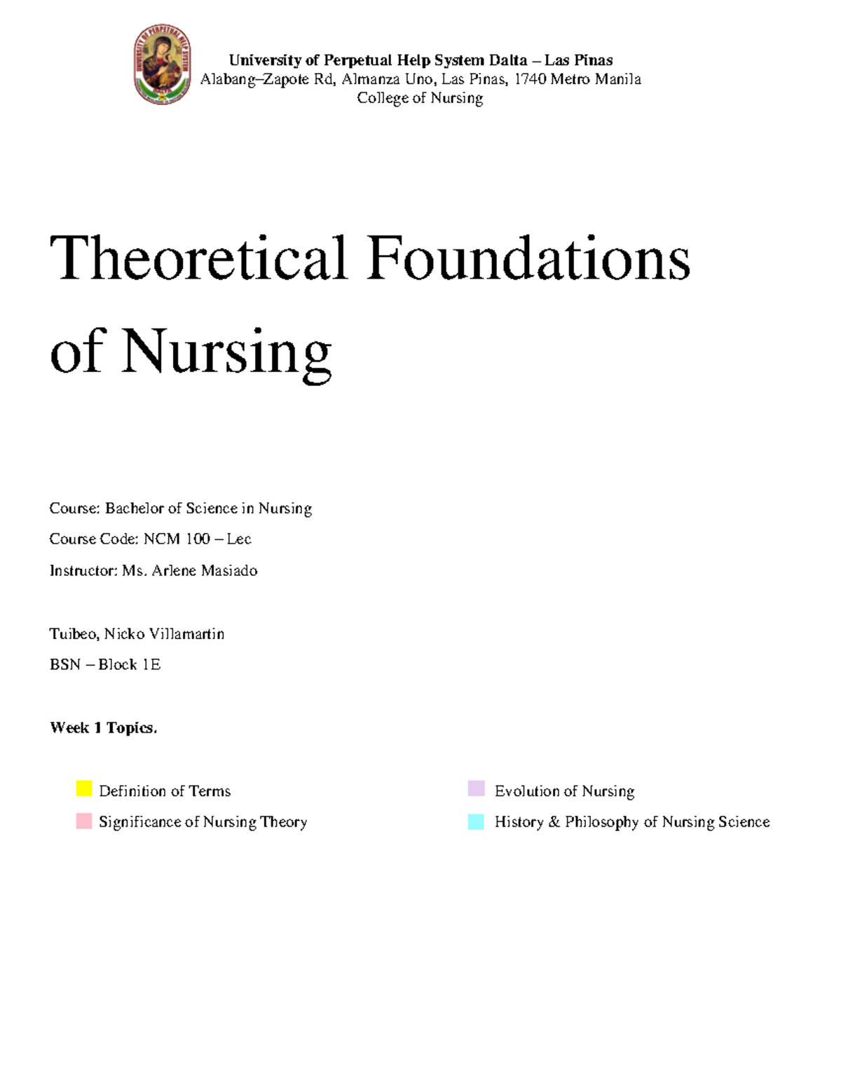 Theoretical Foundations of Nursing Lecture Notes - Alabang–Zapote Rd ...