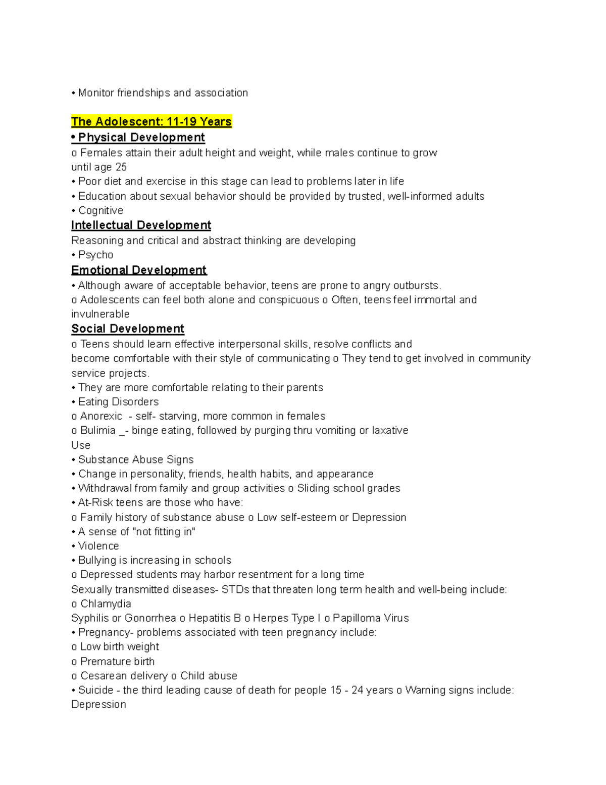 Health Science- Human Growth and Development - Monitor friendships and ...