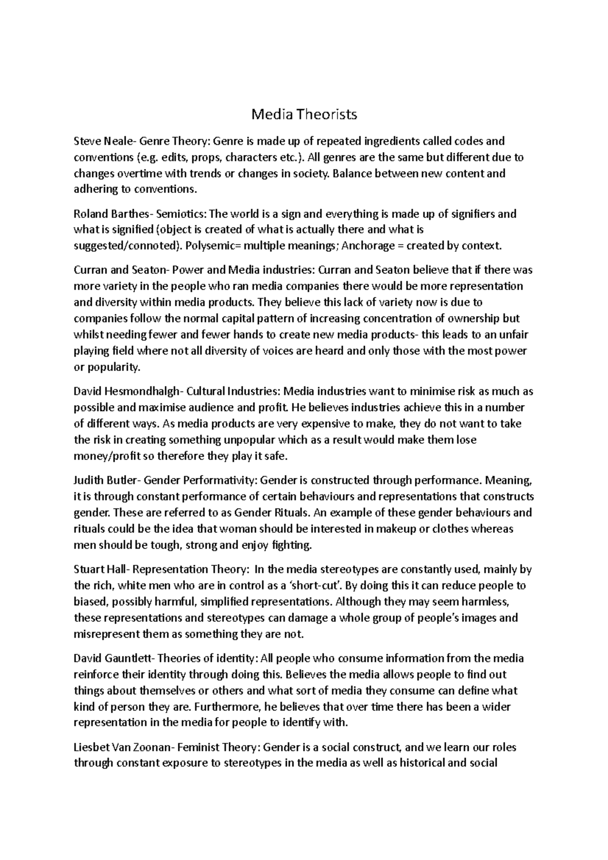 Theorists Overview- Media Studies (equdas) - Media Theorists Steve ...