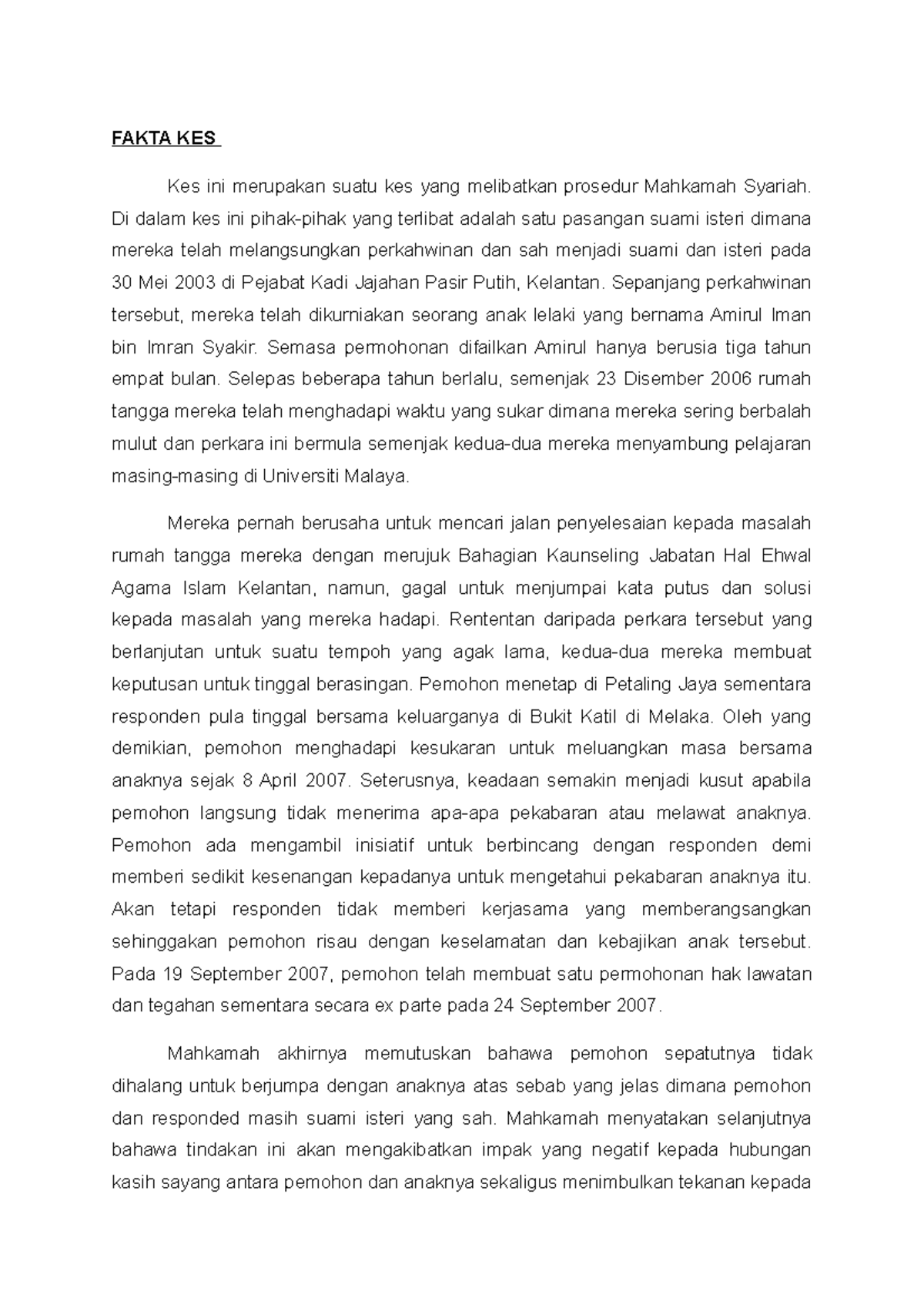 Individual Assignment - FAKTA KES Kes ini merupakan suatu kes yang ...
