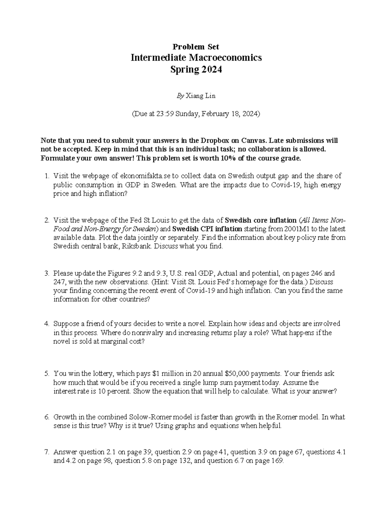 Assignment Intermediate Macro 24 spring - Problem Set Intermediate ...