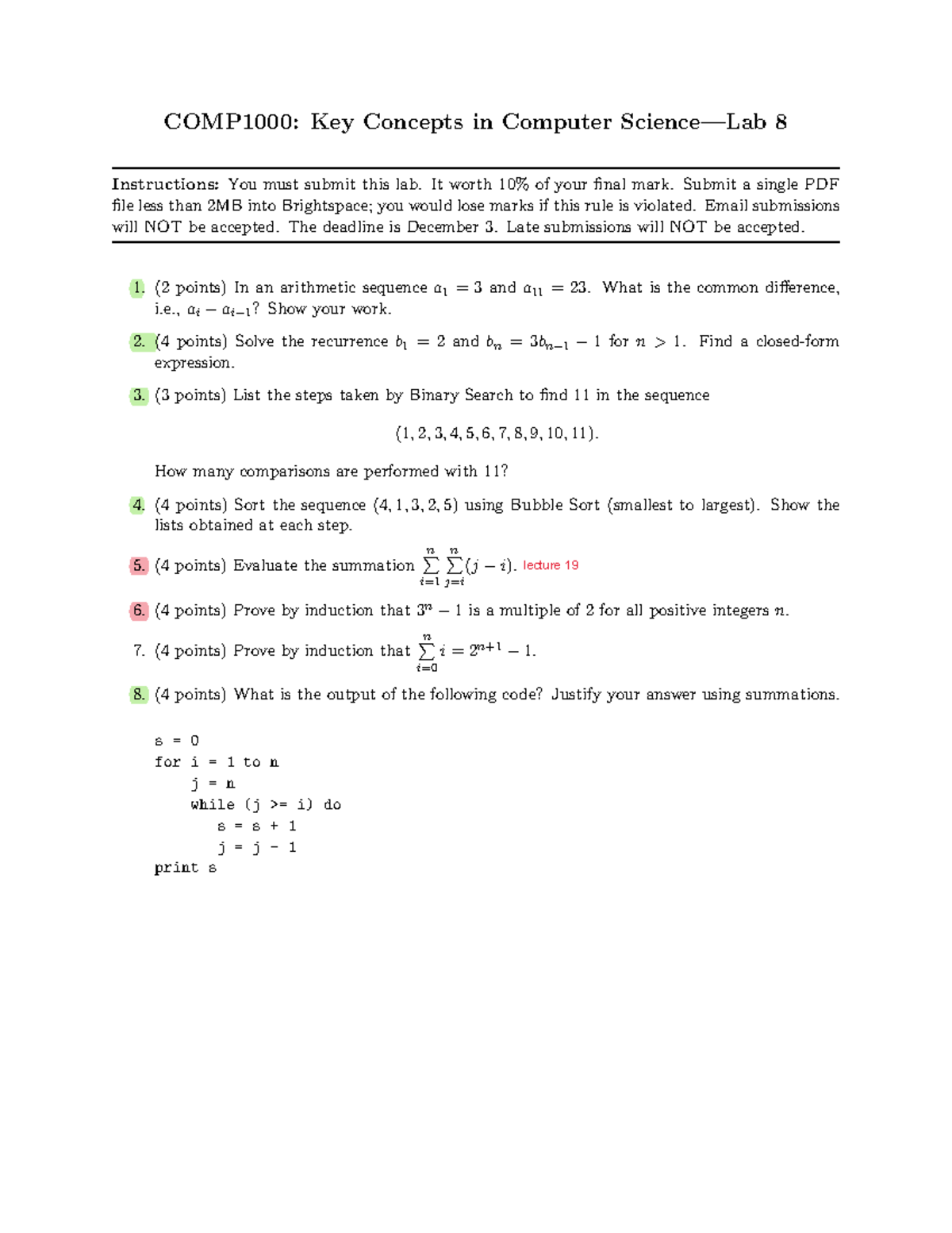 COMP 1000-Lab 8 - lab questions - COMP1000: Key Concepts in Computer Science—Lab 8 Instructions ...