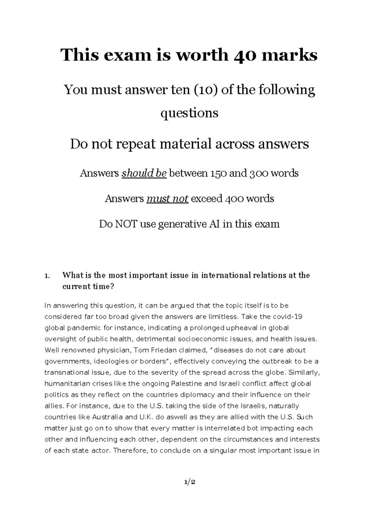 1001GIR Exam EOS 2024 - exam responses (exemplar) - This exam is worth ...