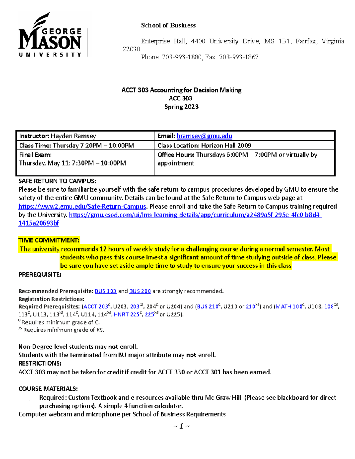 Syllabus - syl - School of Business Enterprise Hall, 4400 University ...