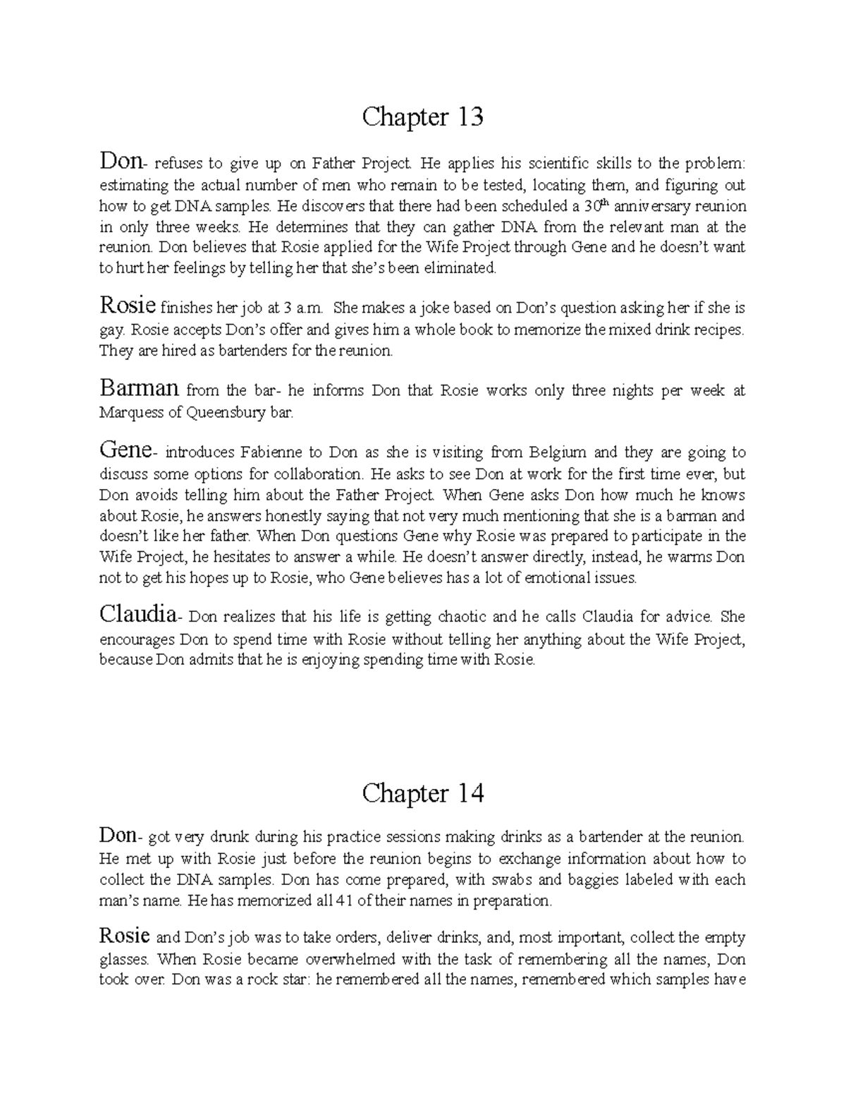 Chapters 12-18 Characters - Chapter 13 Don- refuses to give up on ...