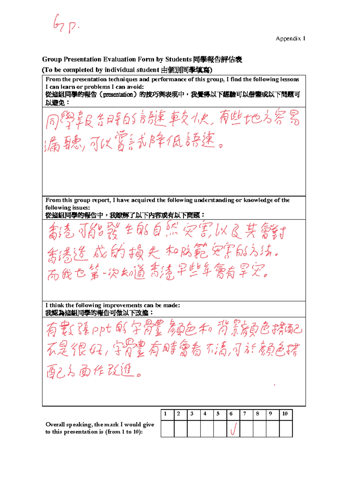 Appendix 1 group presentation evaluation form by students 6 - Appendix ...