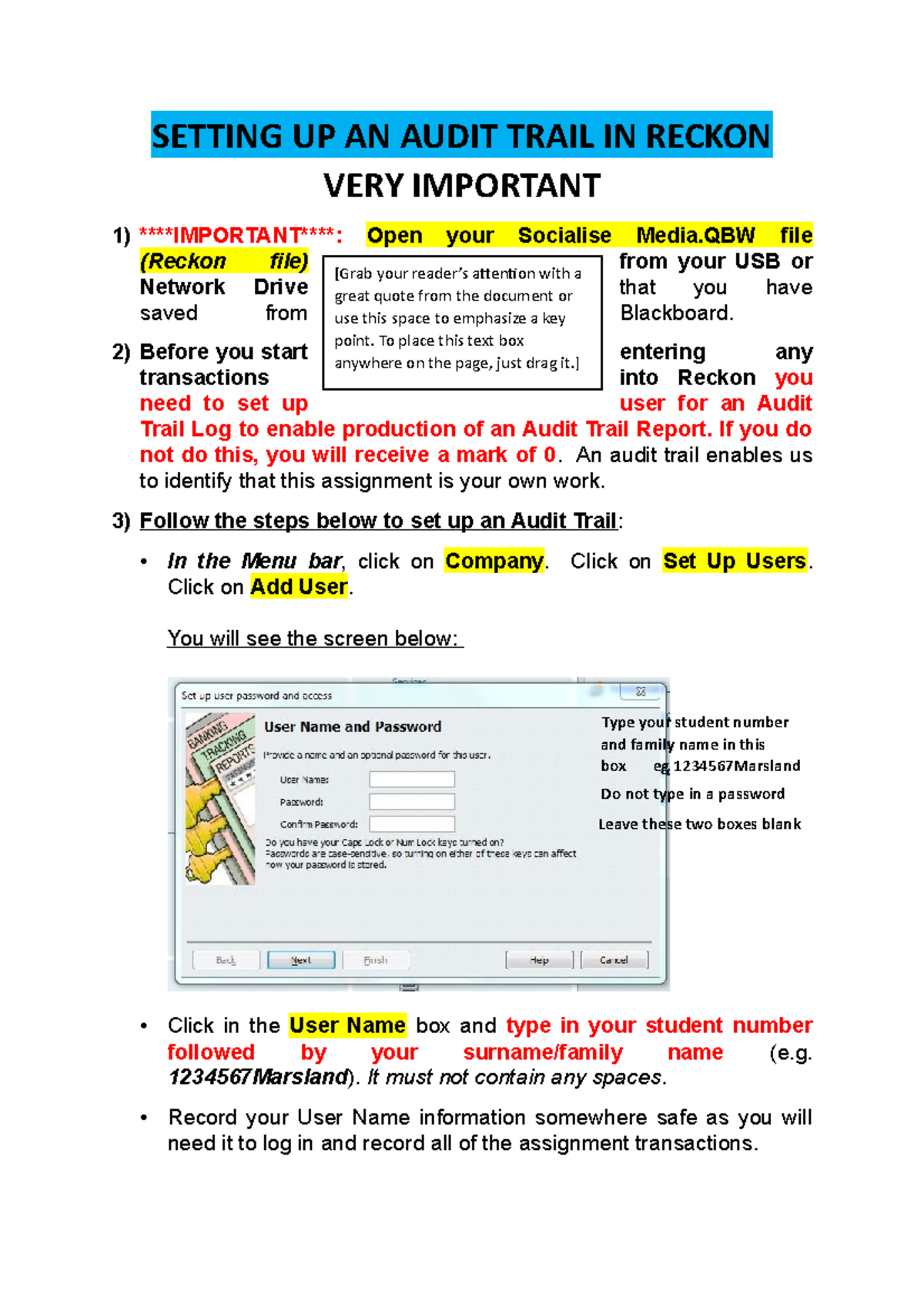 Audit Trail Steps Assignment Part B - SETTING UP AN AUDIT TRAIL IN ...