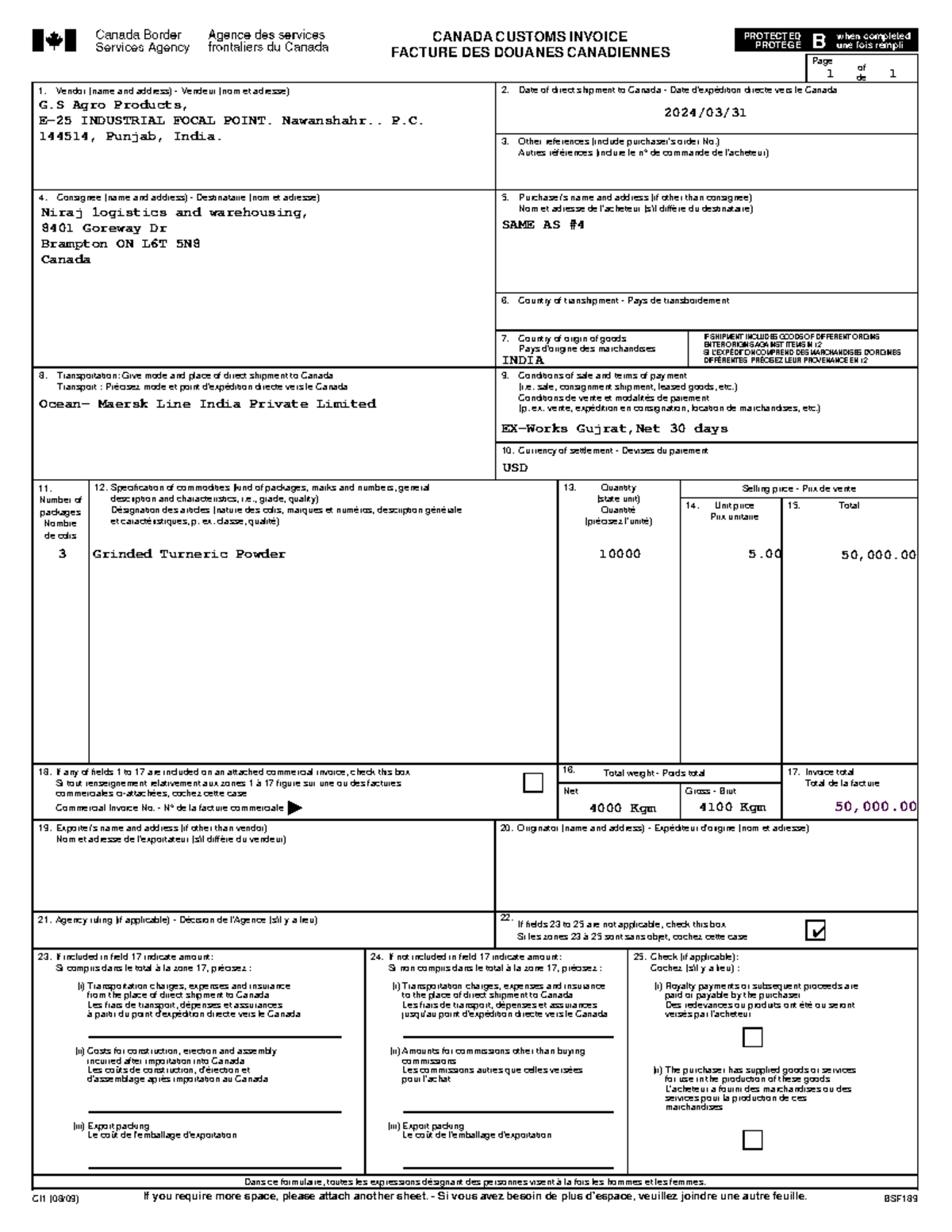 CCI FORM Assignment - CI1 (08/09) BSF Quantity Selling price - Prix de ...