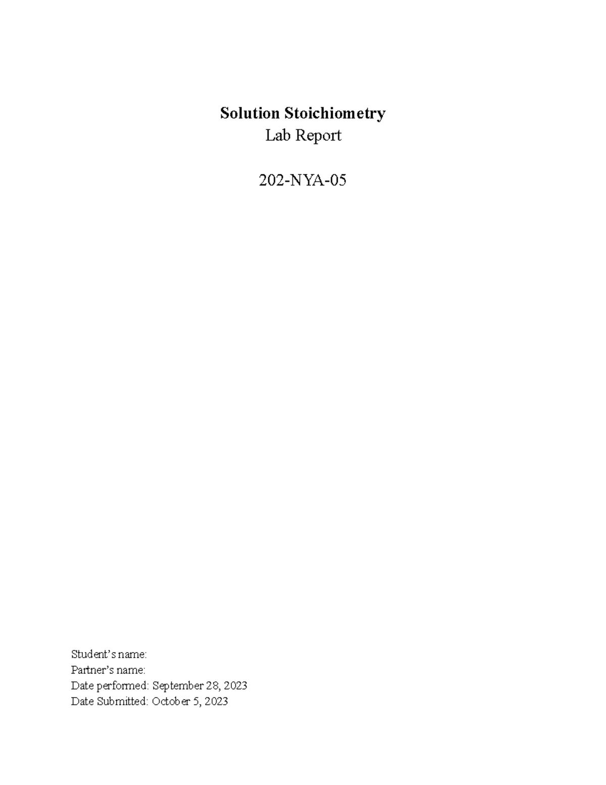 Gen Chem Lab 2 Solution Stoichiometry - Solution Stoichiometry Lab ...