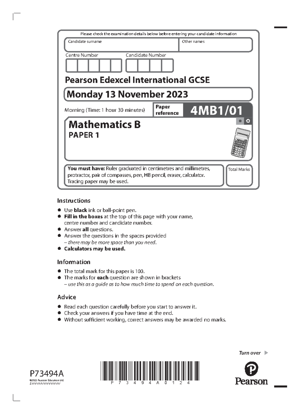 4mb1 01 que 20231114 - past paper practice - P73494A0124 Turn over ...