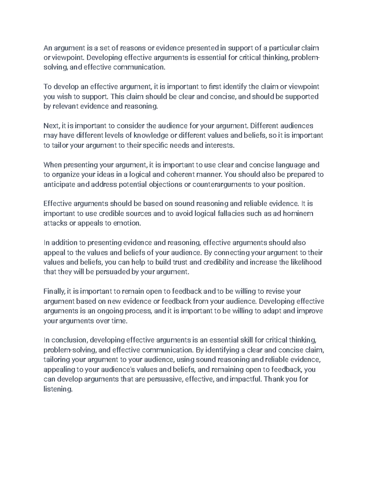 Lecture on Developing Effective Arguments - An argument is a set of ...