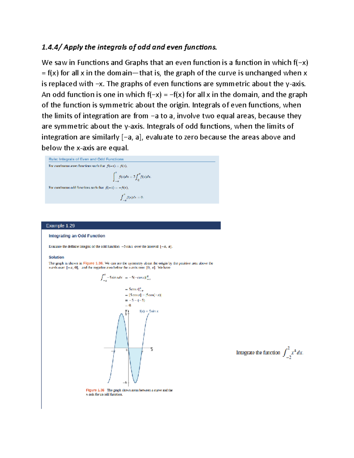 1 - tks - 1.4/ Apply the integrals of odd and even functions. We saw in ...