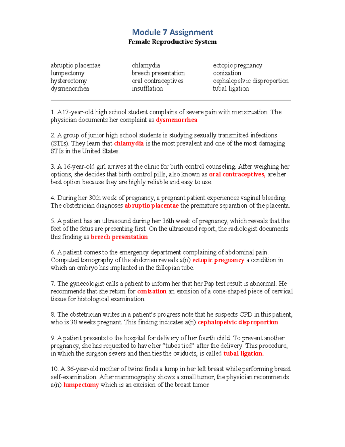 Module 7 Assignment - Female Reproductive System - Module 7 Assignment ...