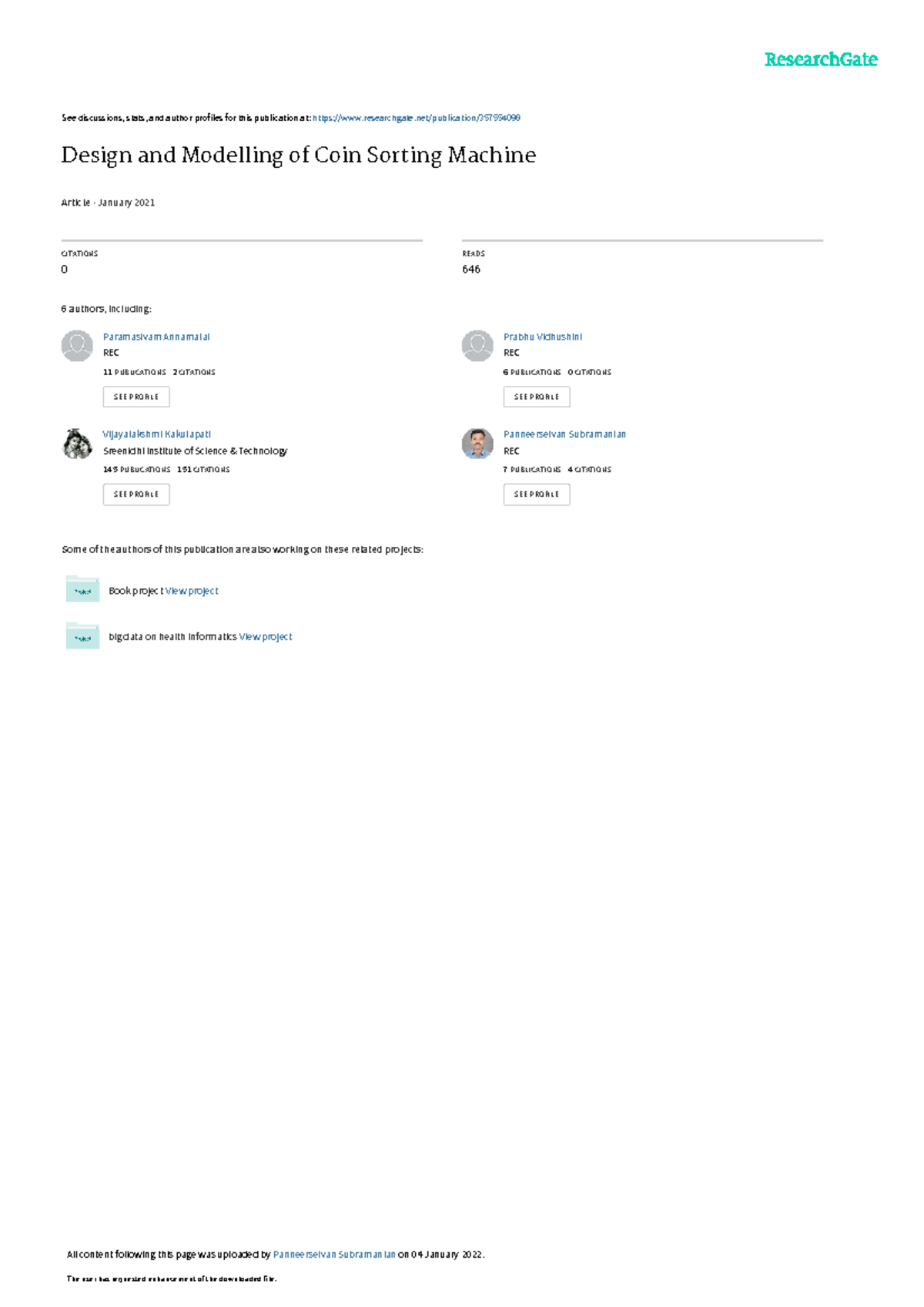 Designand Modellingof Coin Sorting Machine - See discussions, stats ...