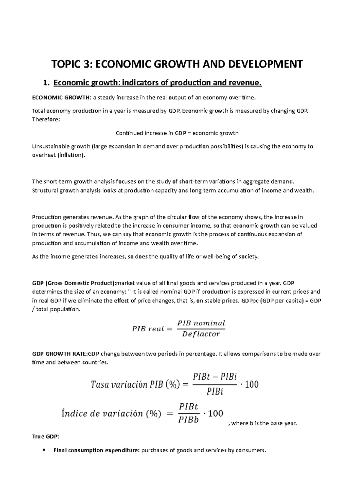 Unit 3 - Lecture notes 3 - TOPIC 3: ECONOMIC GROWTH AND DEVELOPMENT 1 ...