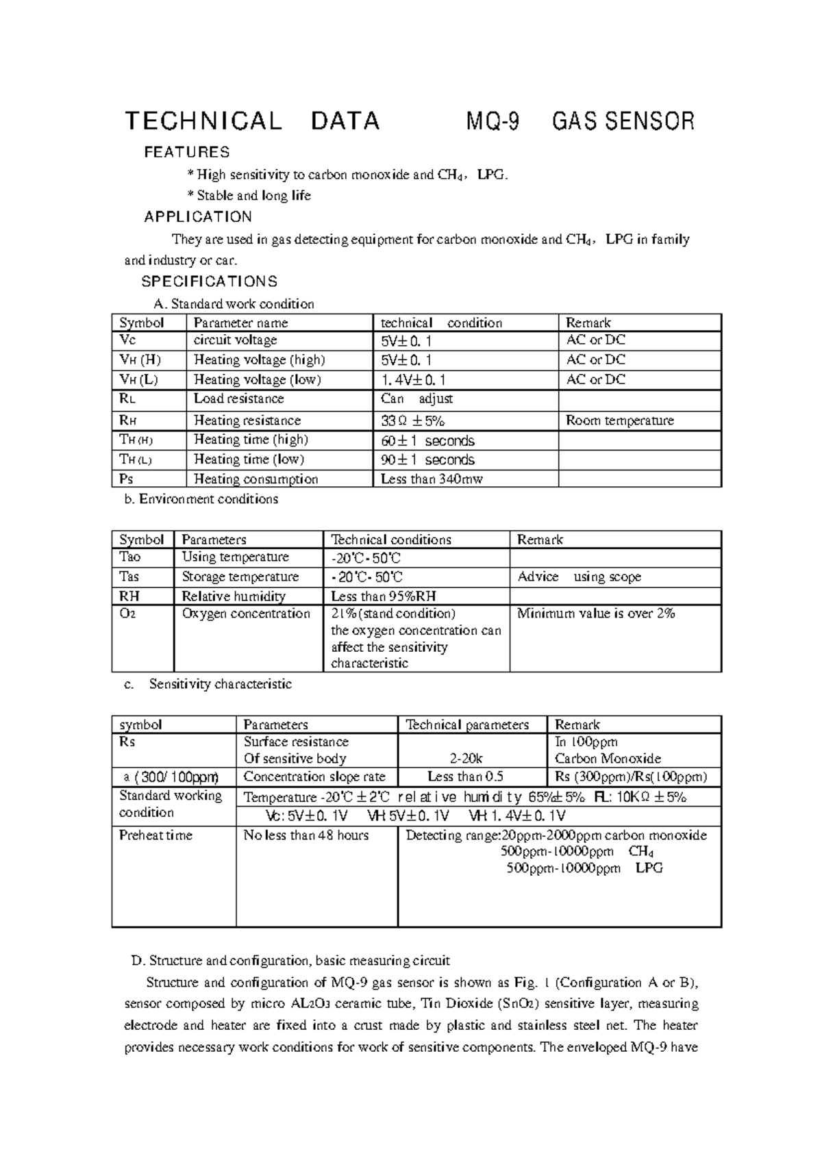 MQ-9 - notes - T ECH N I CAL DATA M Q-9 GAS SEN SOR FEATU RES * High ...