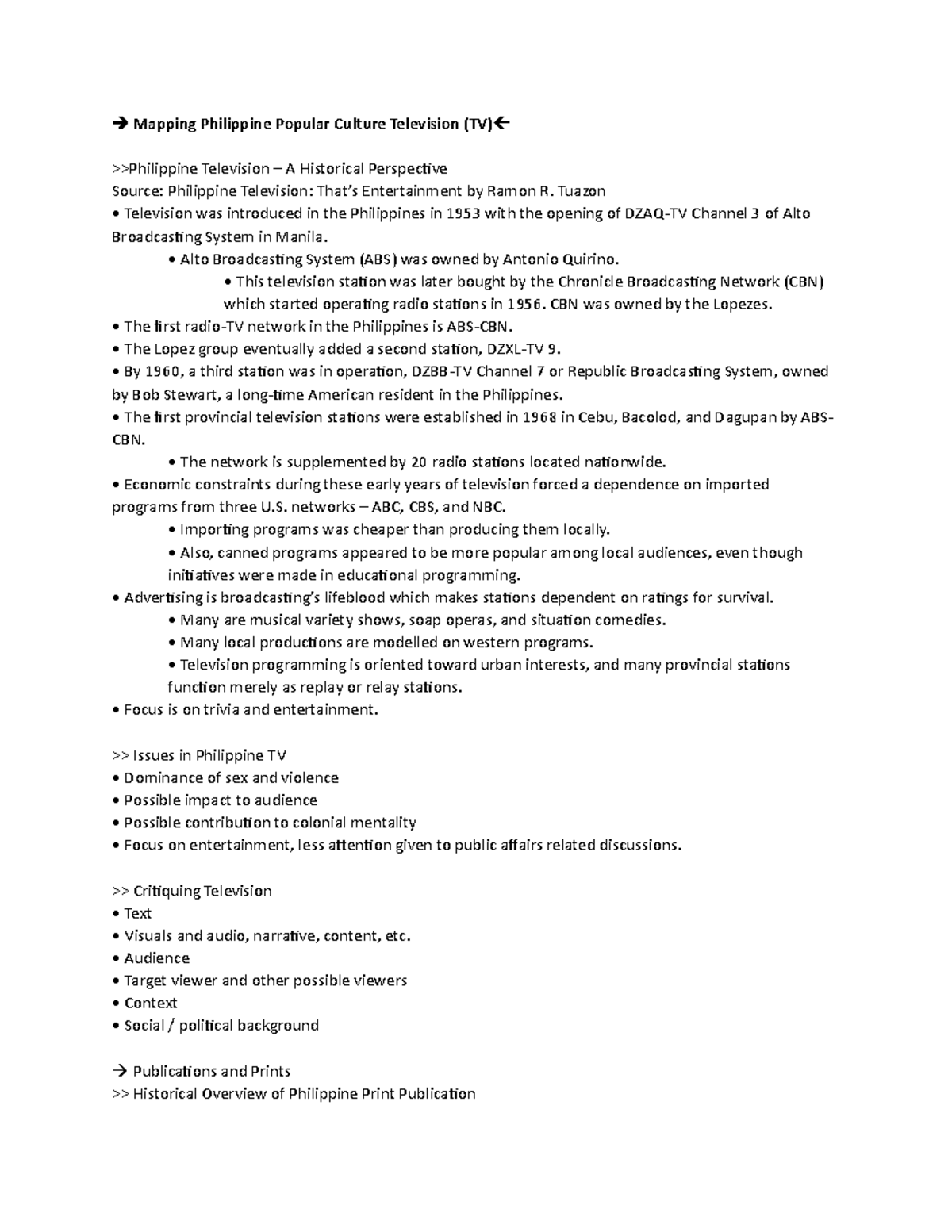 Mapping Philippine Popular Culture Television - Tuazon Television was ...