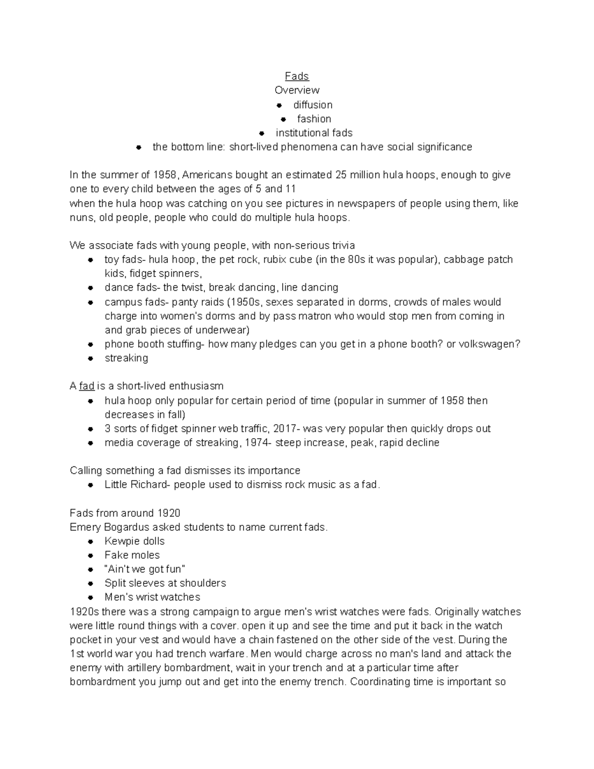 Sociology oct 5 Fads - Notes for Joel Best's class for Fall 2021 - Fads ...