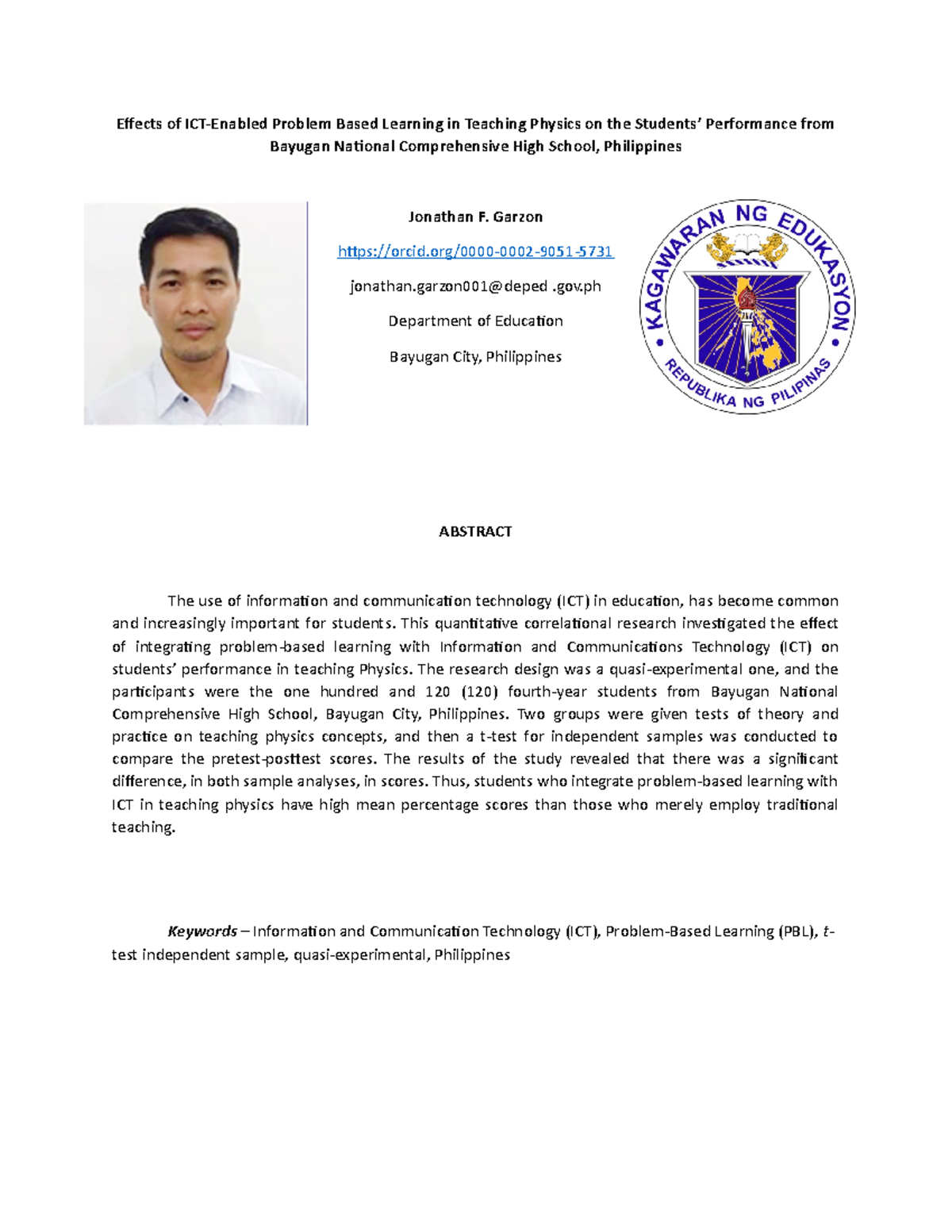 Effects of ICT abstract Garzon - Effects of ICT-Enabled Problem Based ...